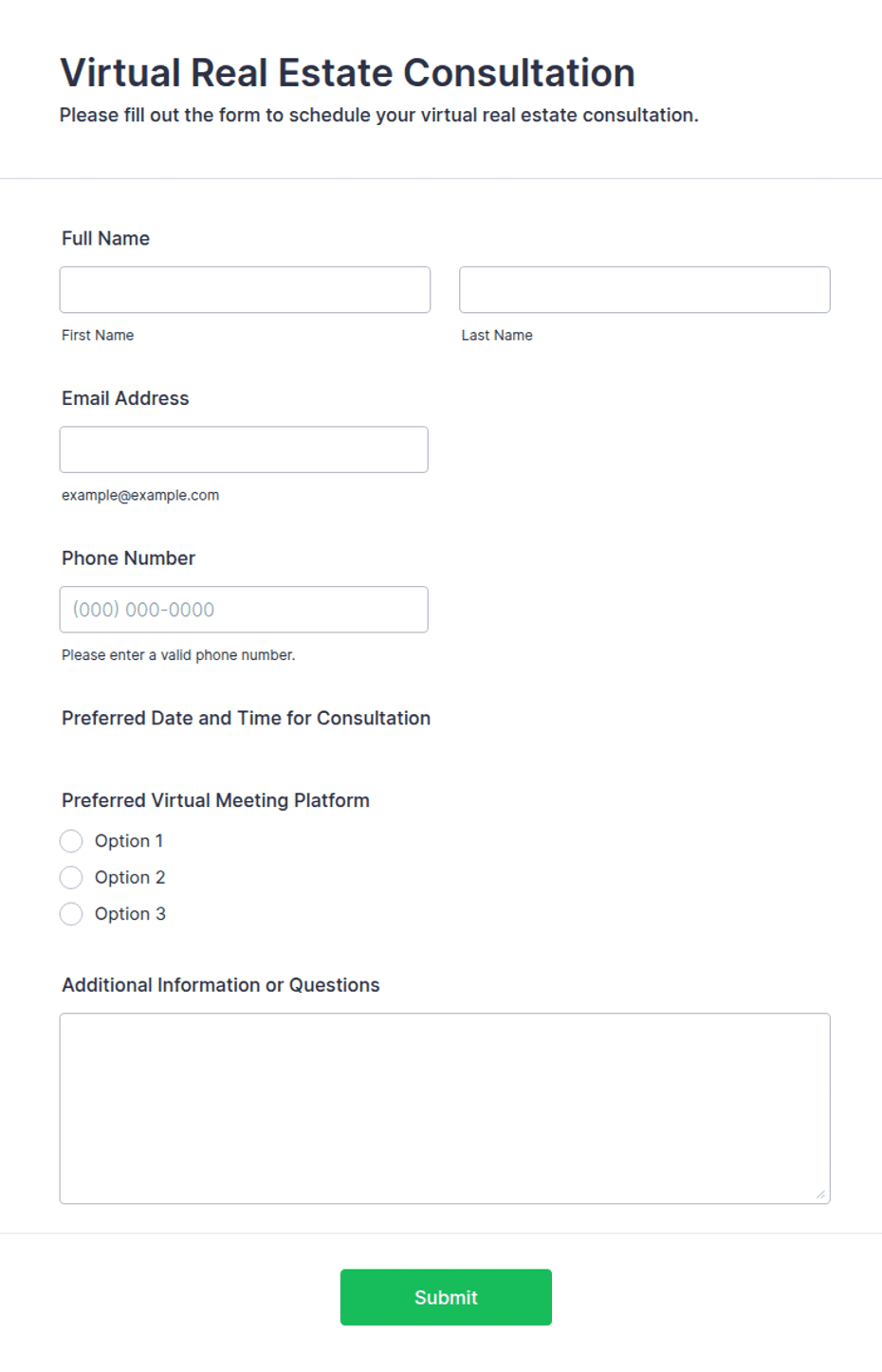 Virtual Real Estate Consultation Form Template | Jotform