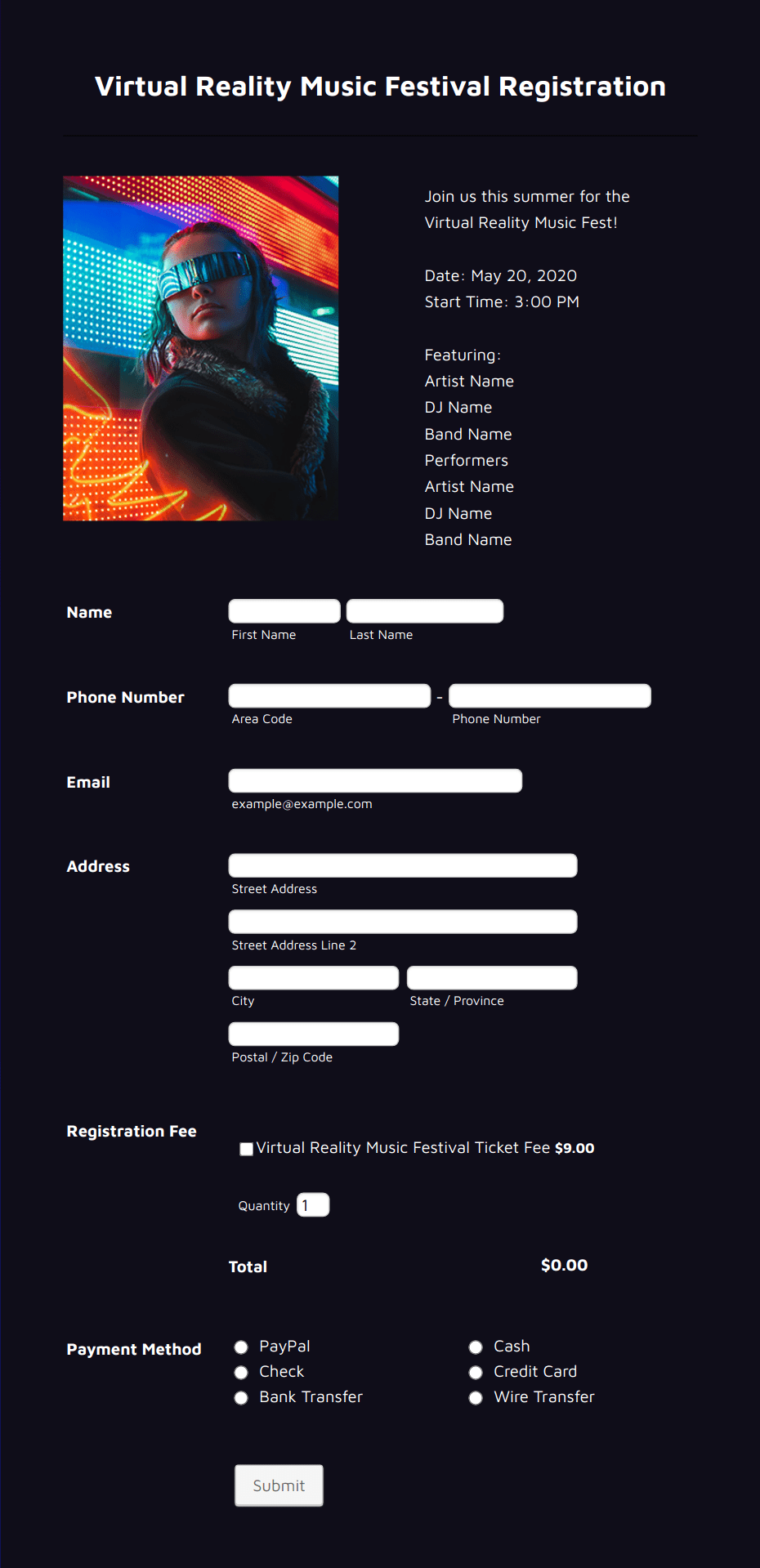 Virtual Reality Music Festival Registration Form Template | Jotform