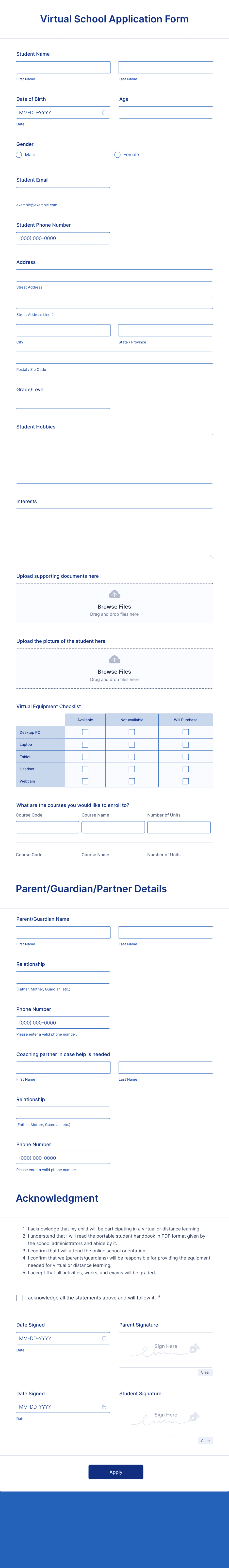 Virtual School Application Form Template | Jotform
