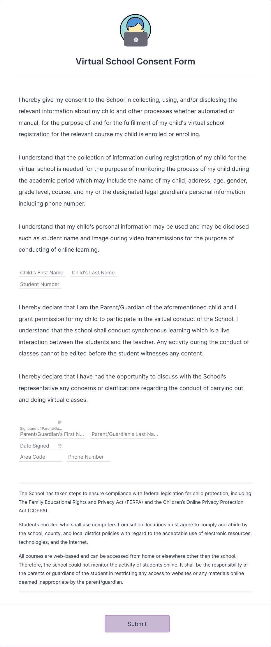 Virtual School Consent Form Template | Jotform