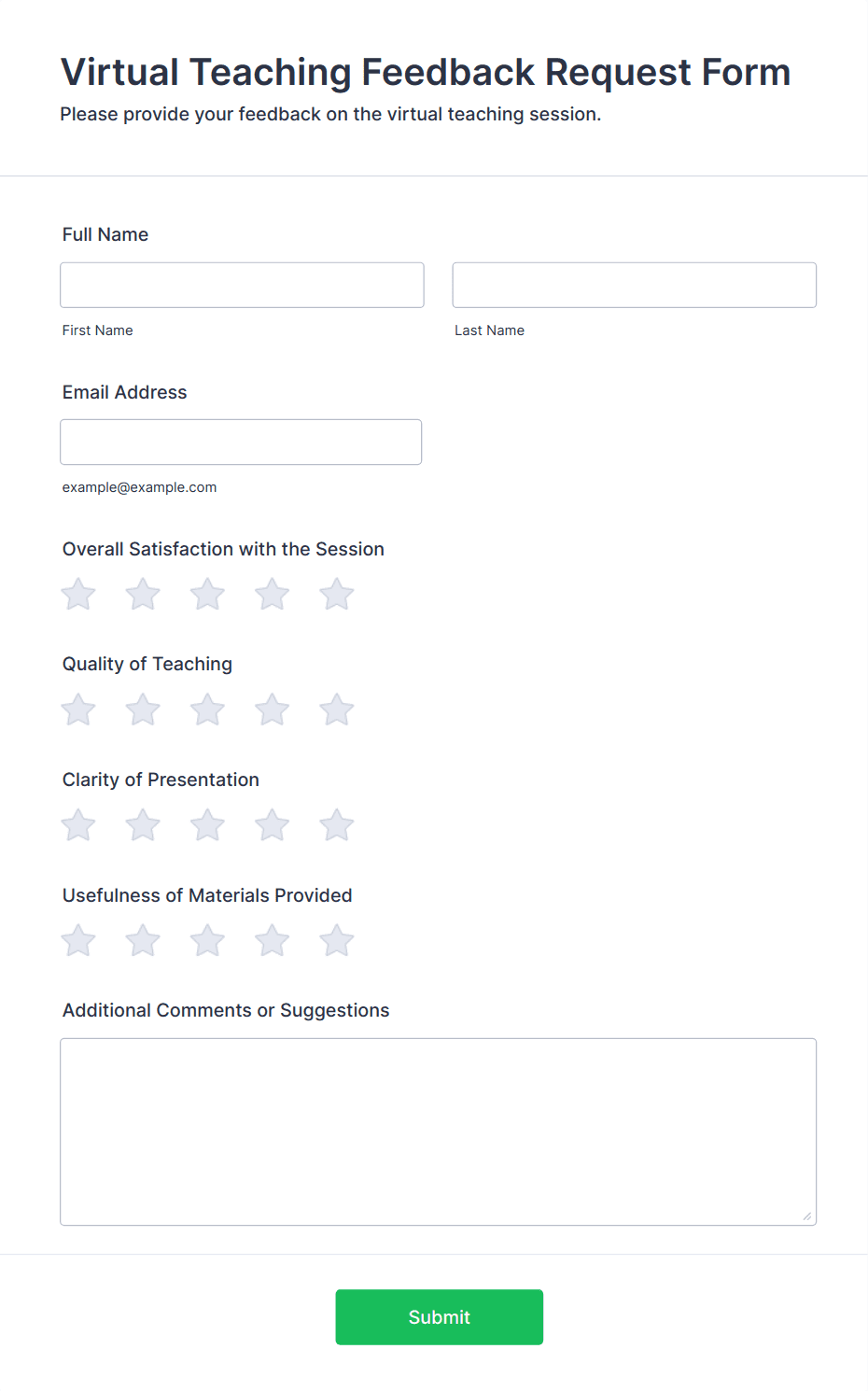 Virtual Teaching Feedback Request Form Template | Jotform