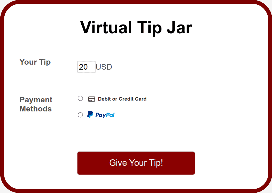 Virtual Tip Jar Form Template | Jotform
