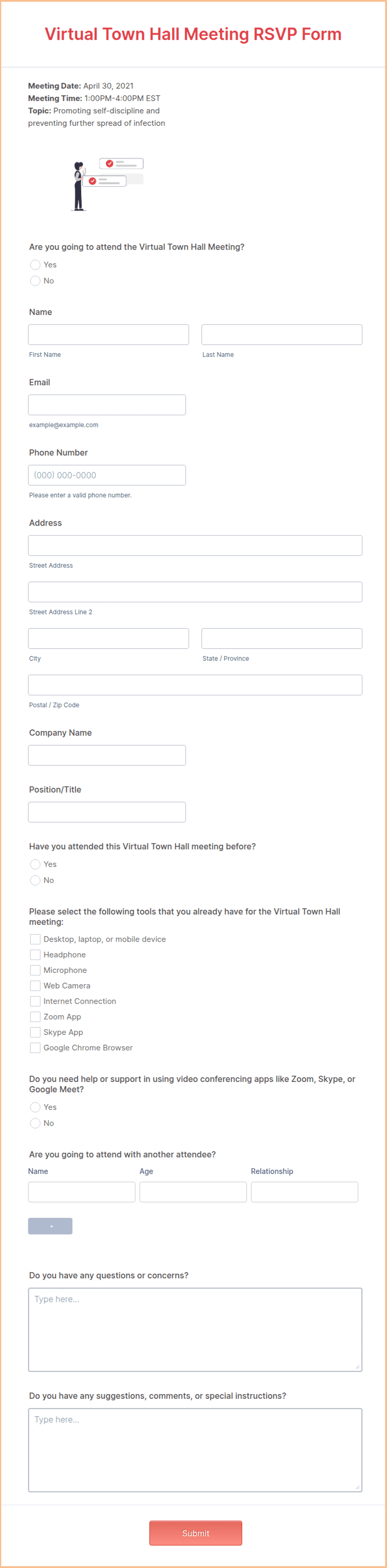 Virtual Town Hall Meeting RSVP Form Template | Jotform