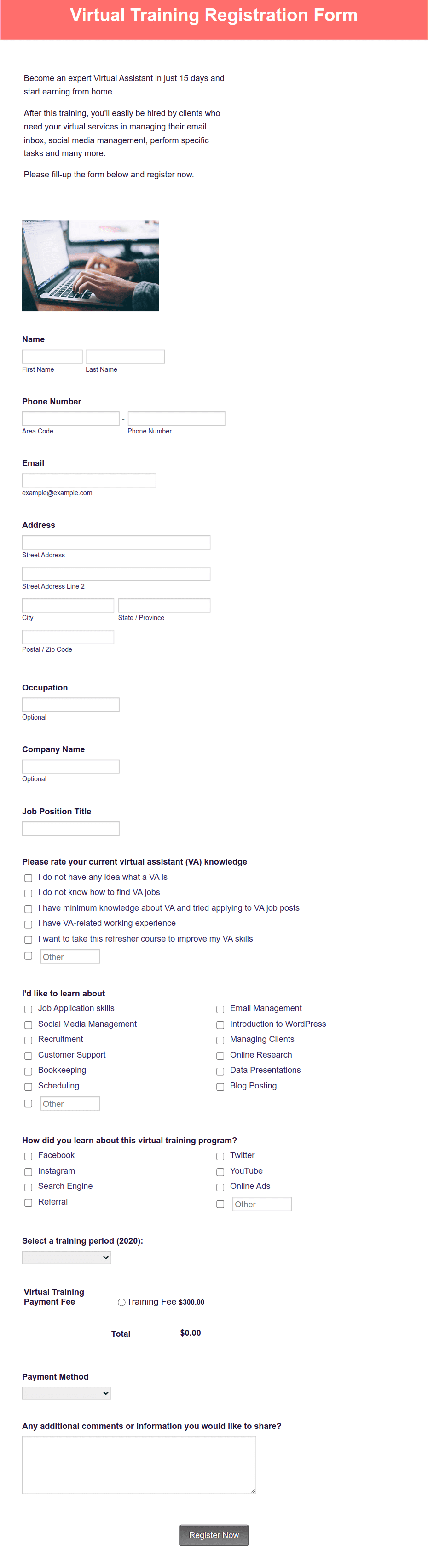 Virtual Training Registration Form Template | Jotform