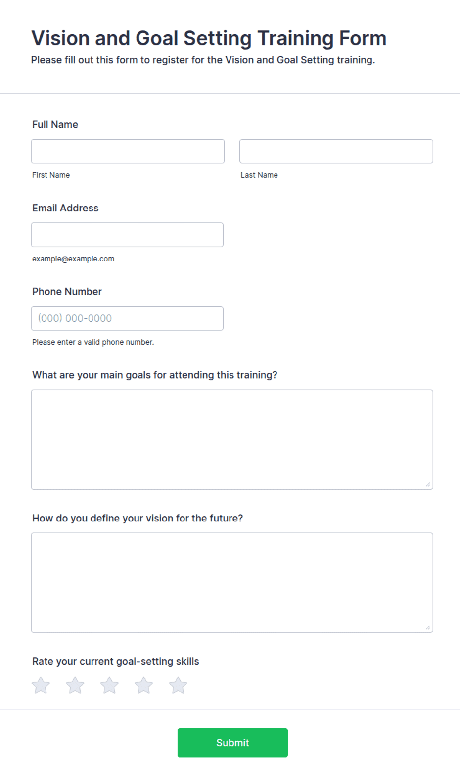 Vision and Goal Setting Training Form Template | Jotform