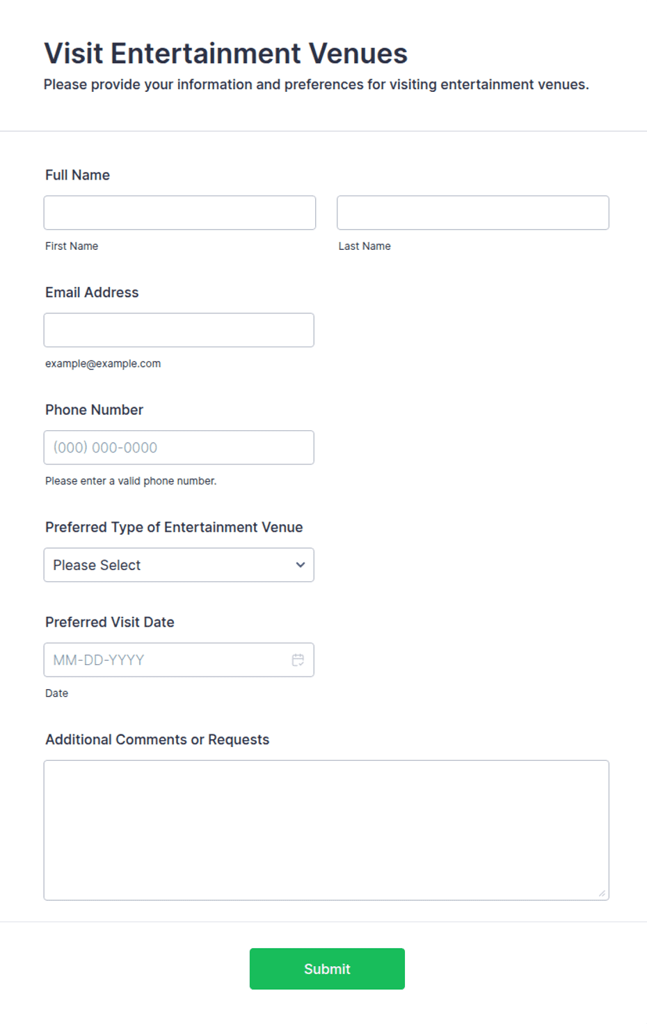 Visit Entertainment Venues Form Template | Jotform