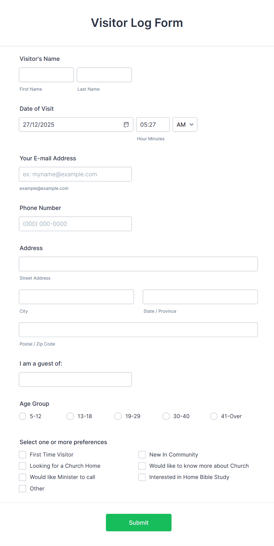 Visitor Log Form Template | Jotform
