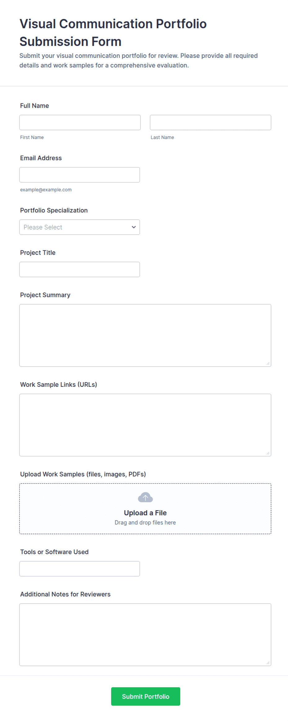 Visual Communication Portfolio Submission Form Template | Jotform