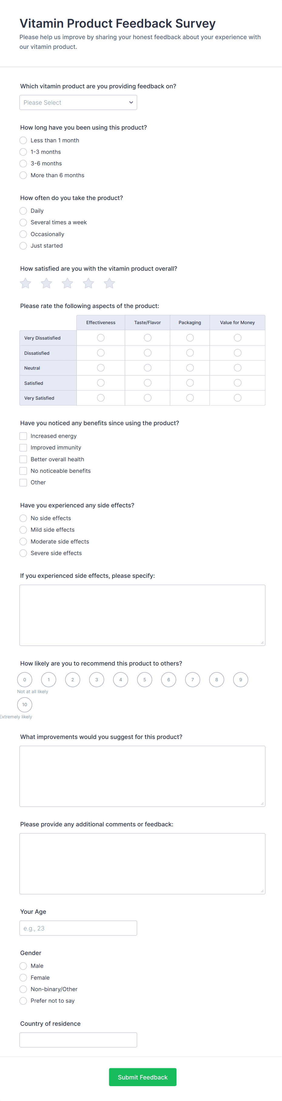 Vitamin Product Feedback Survey Form Template | Jotform