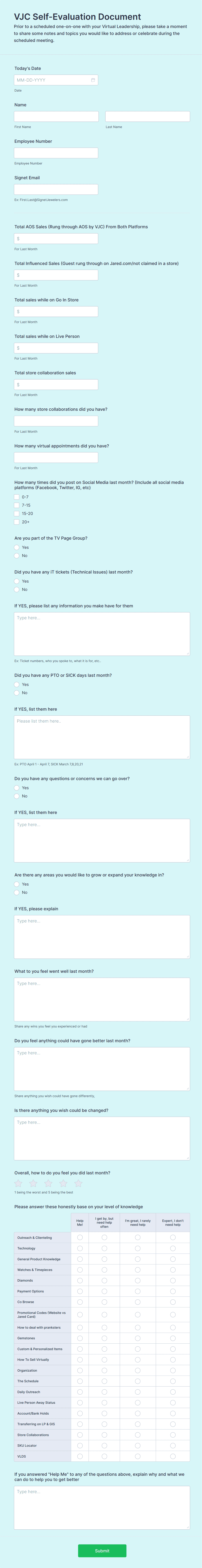 VJC Self-Evaluation Document Form Template | Jotform