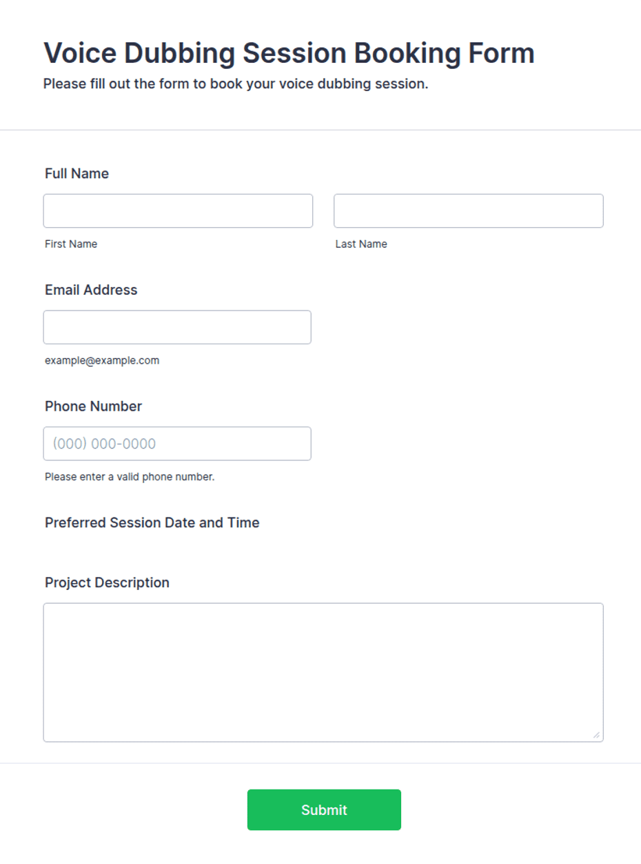Voice Dubbing Session Booking Form Template | Jotform