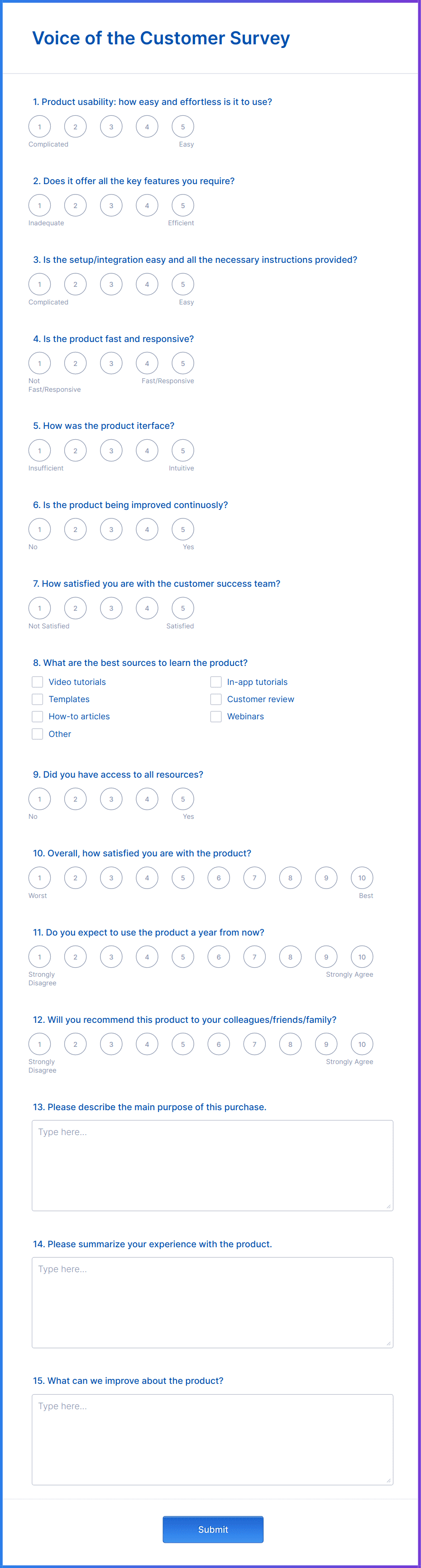 Voice of the Customer Survey Form Template | Jotform