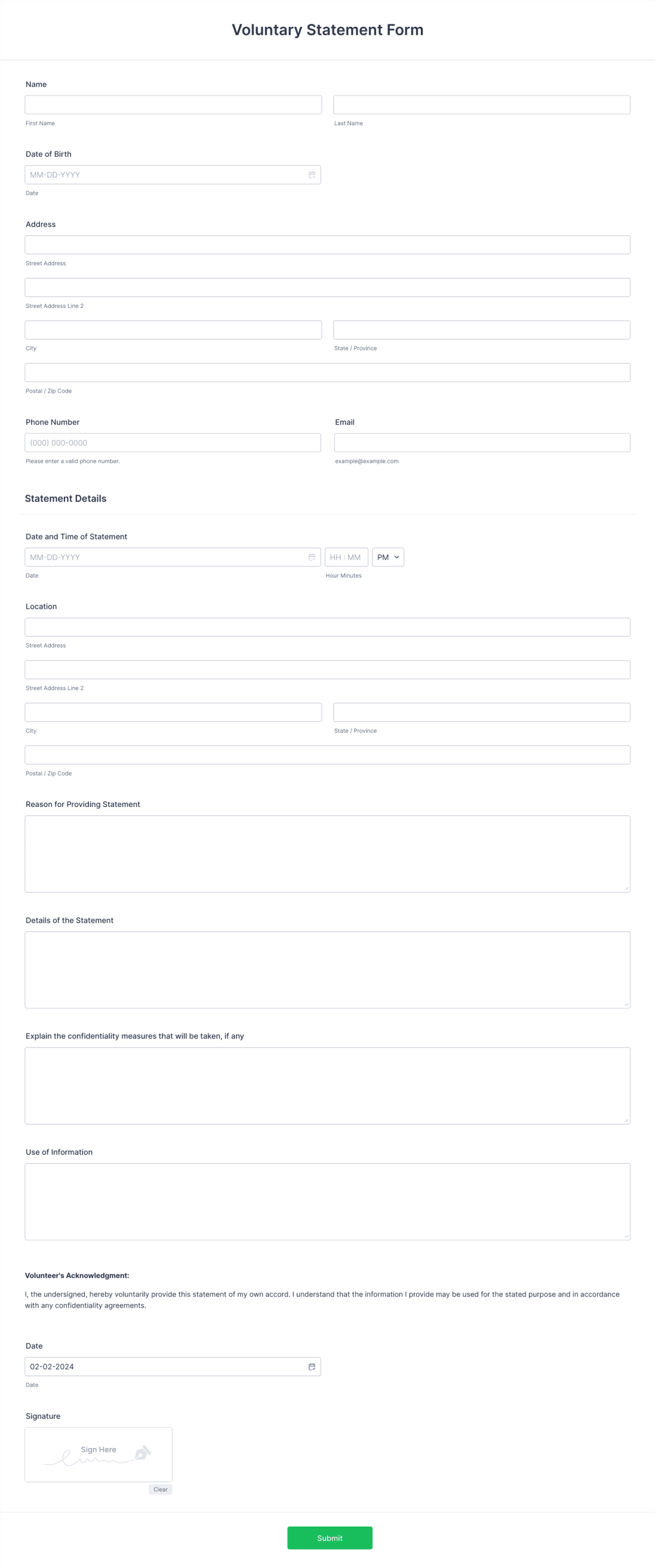 Voluntary Statement Form Template | Jotform