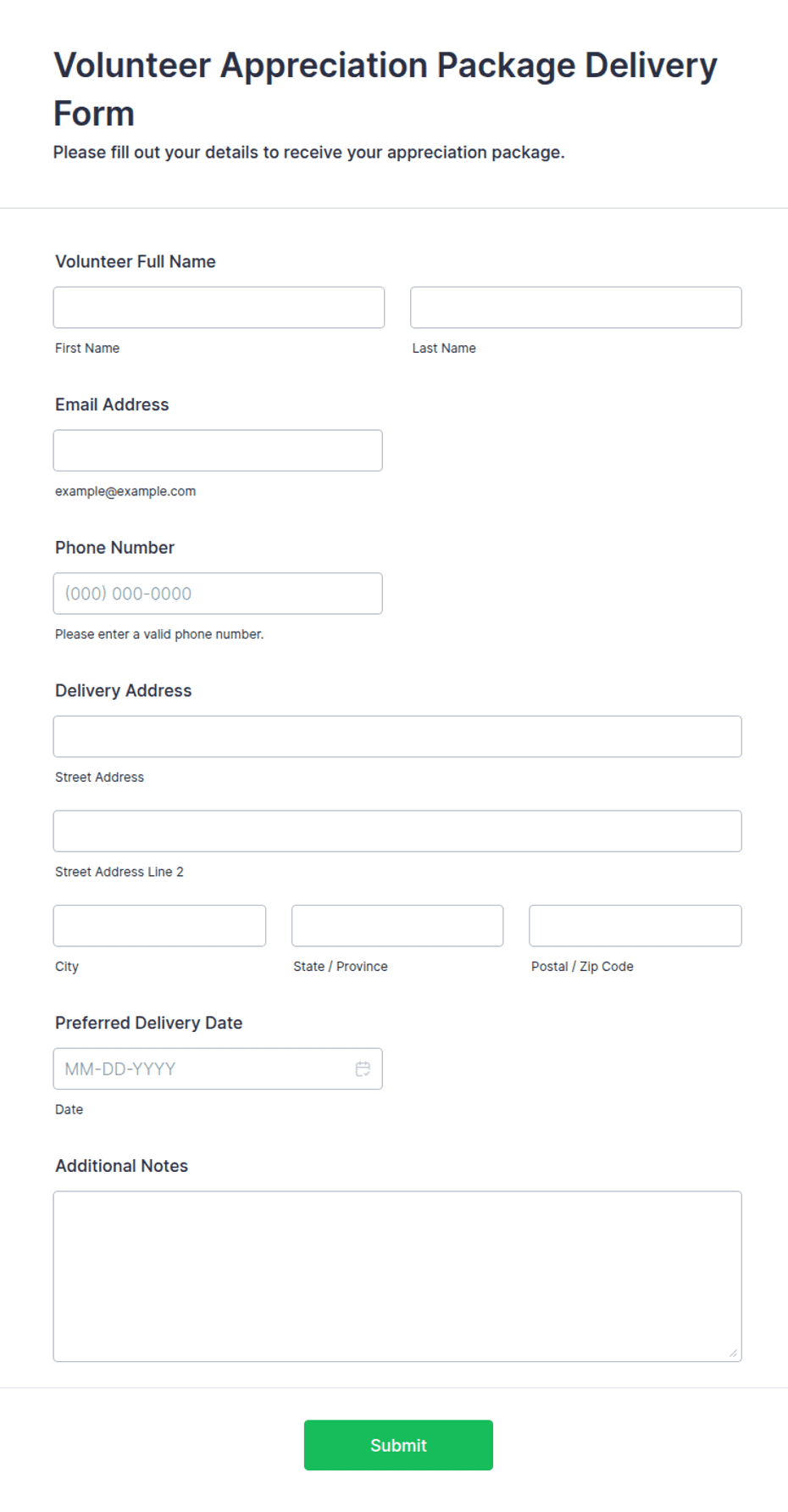 Volunteer Appreciation Package Delivery Form Template | Jotform