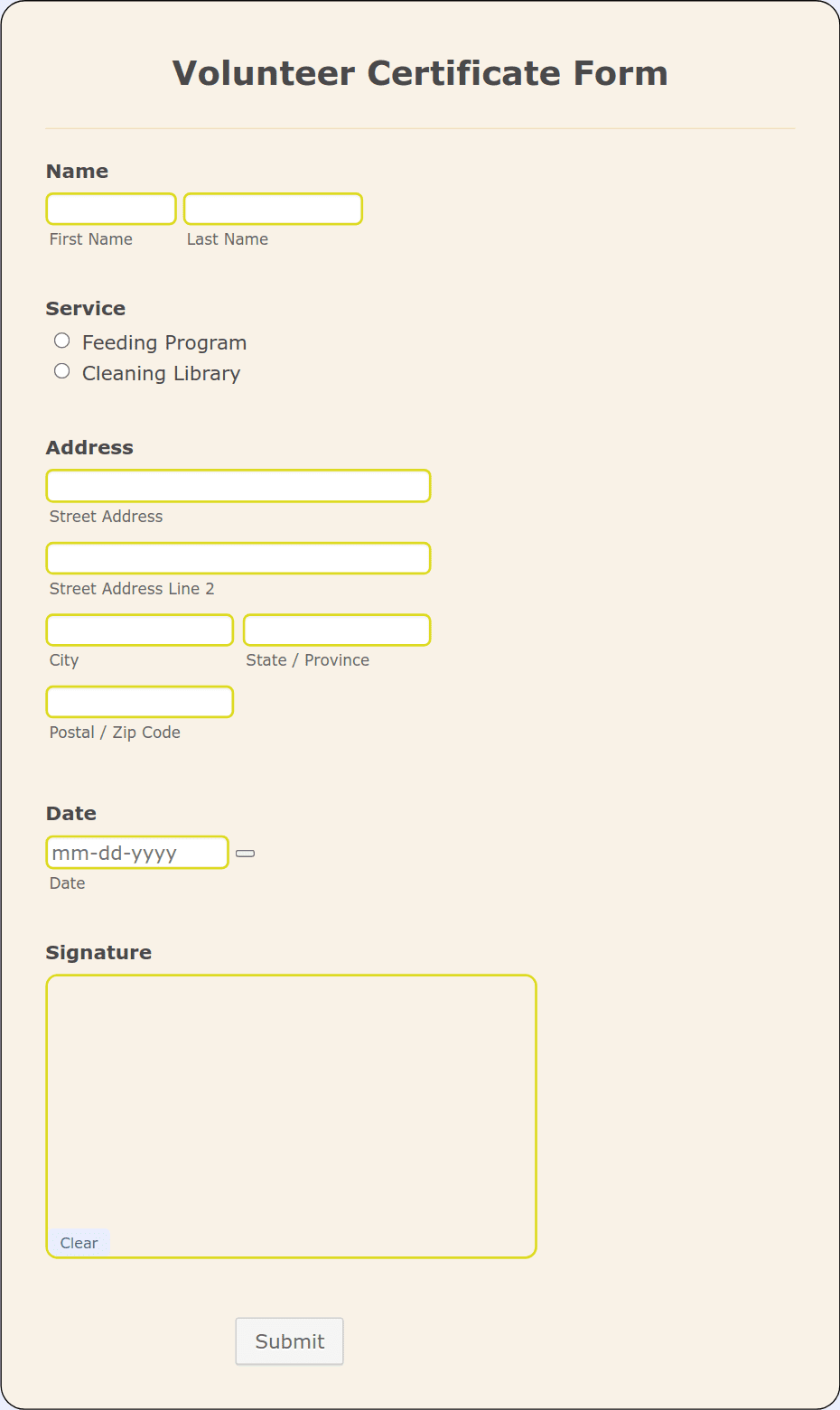 Volunteer Certificate Form Template | Jotform