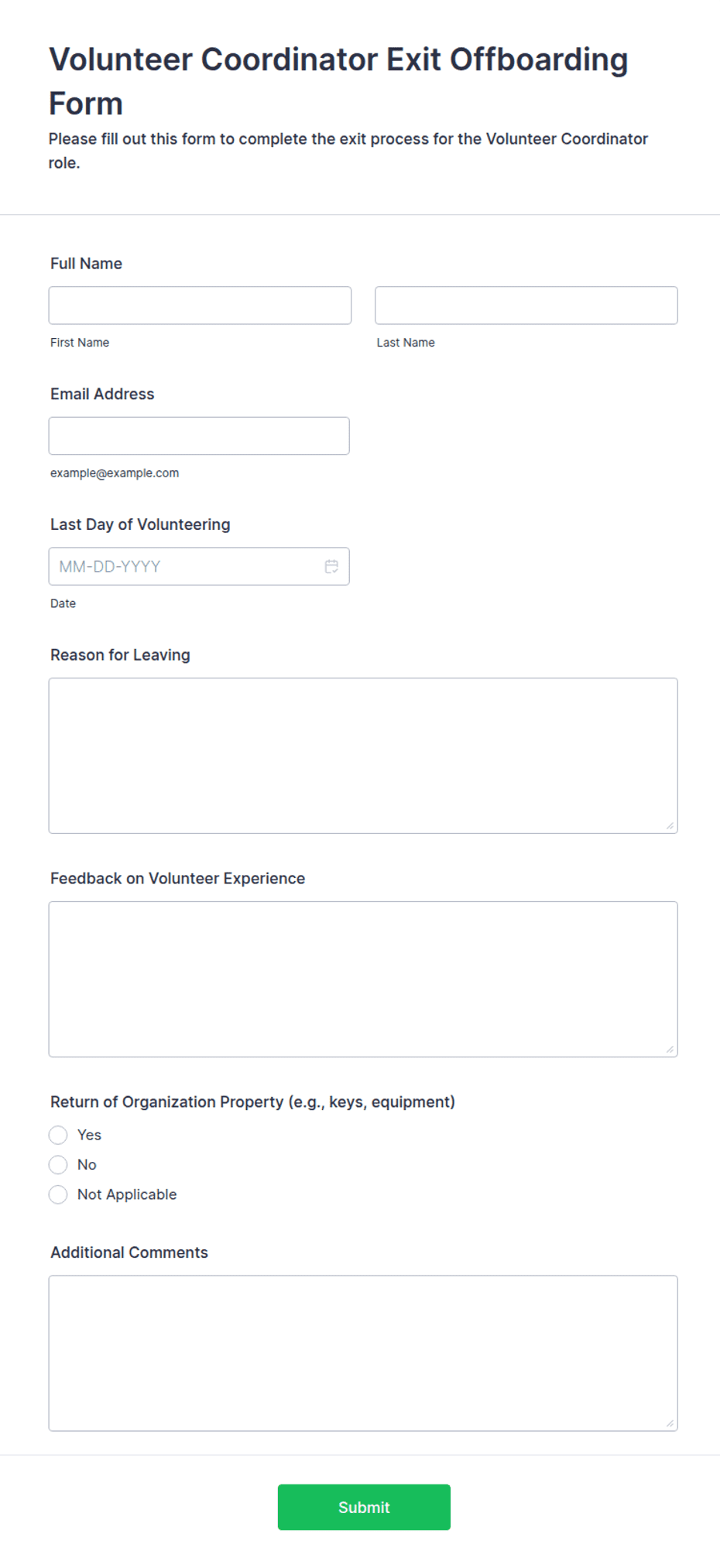 Volunteer Coordinator Exit Offboarding Form Template | Jotform