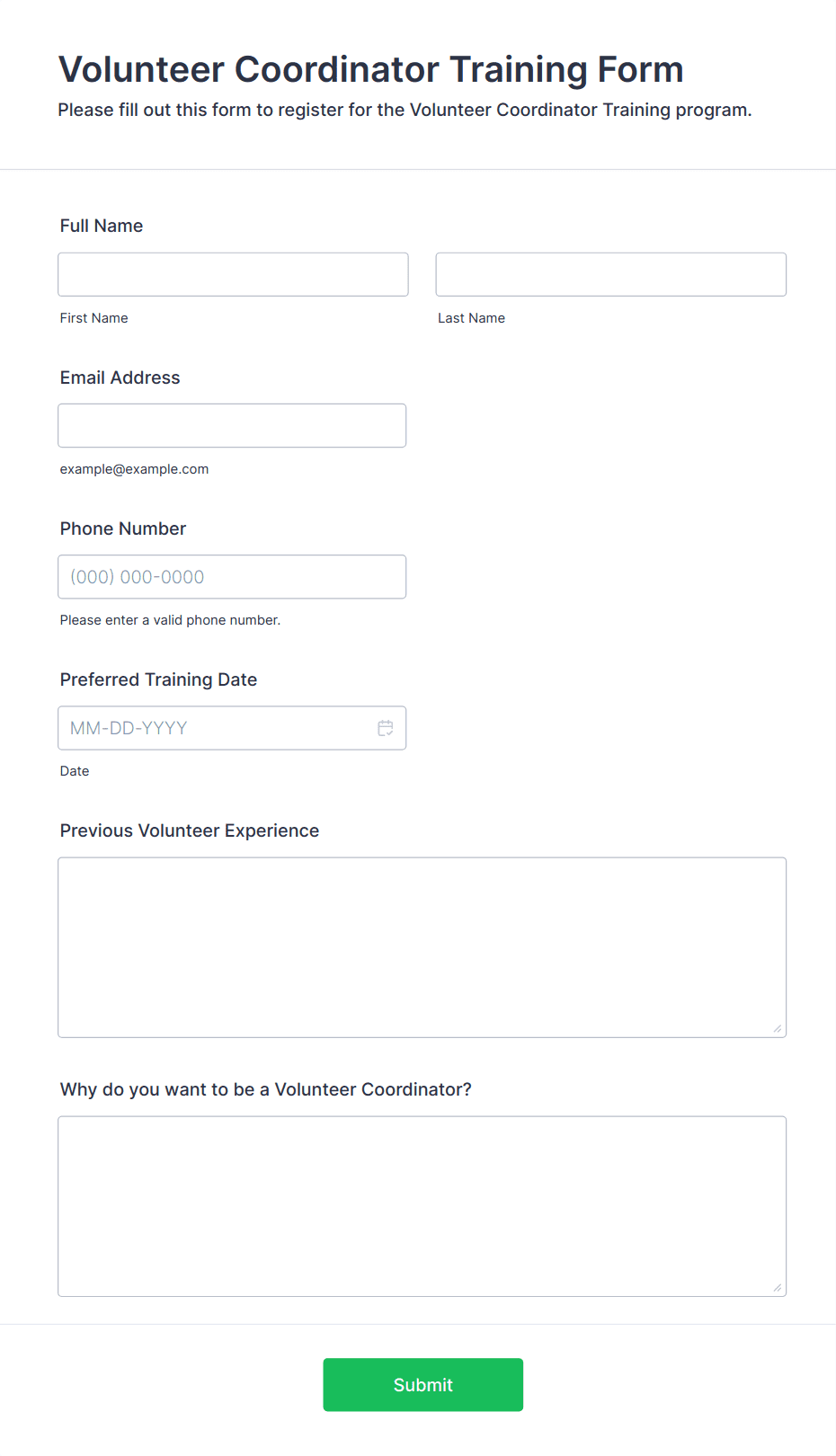 Volunteer Coordinator Training Form Template | Jotform