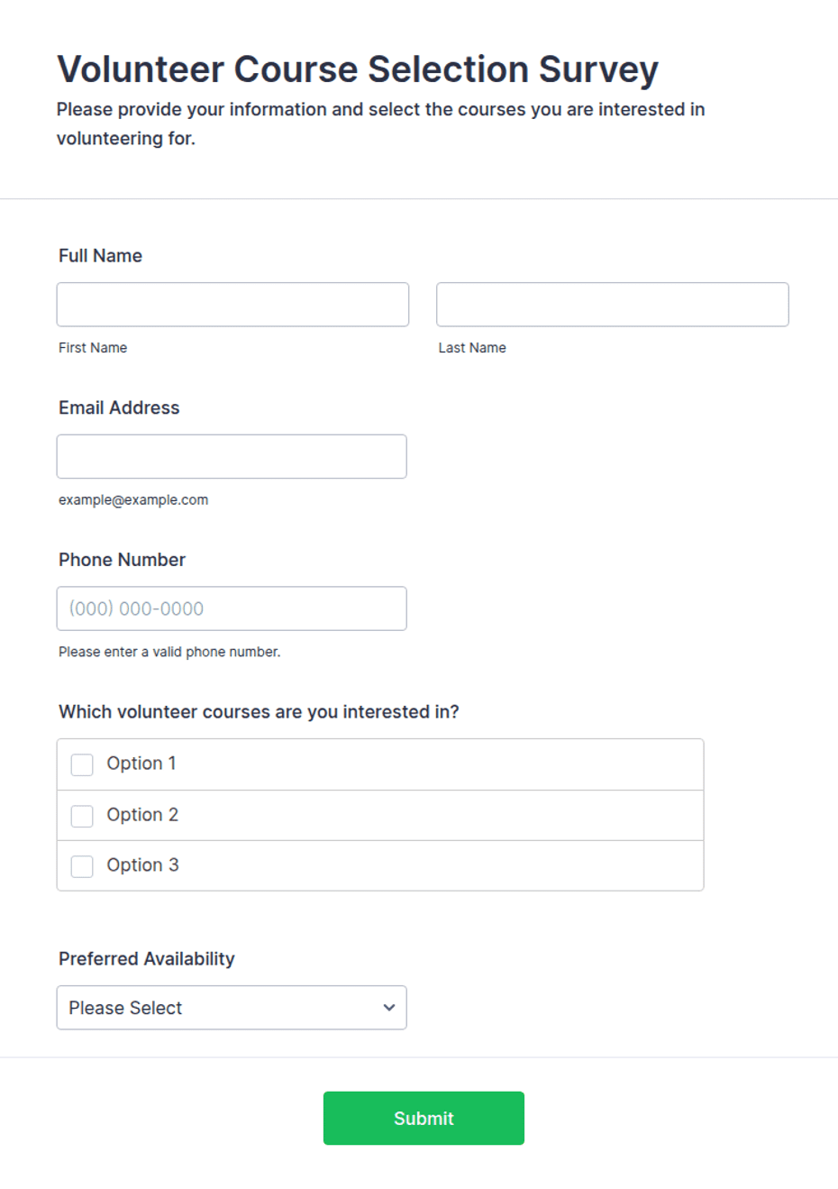 Volunteer Course Selection Survey Form Template | Jotform
