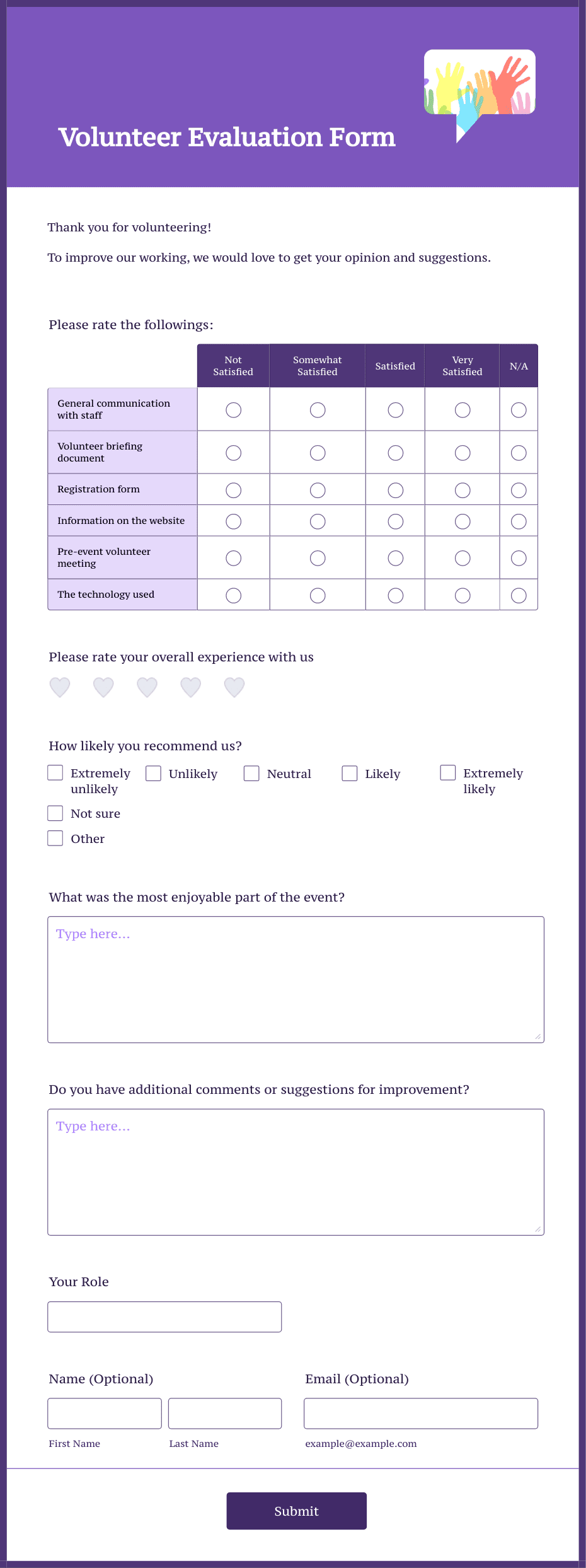 Volunteer Evaluation Form Template | Jotform