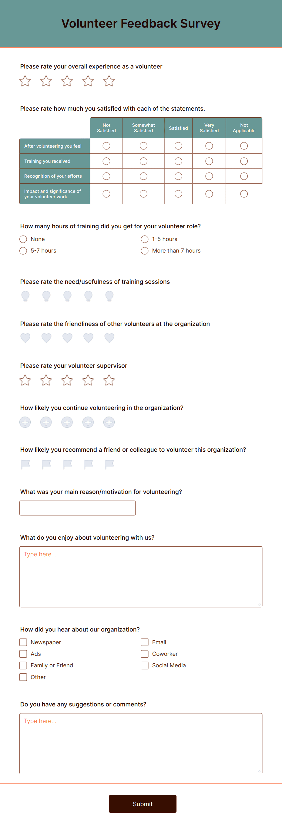 Volunteer Feedback Survey Form Template | Jotform