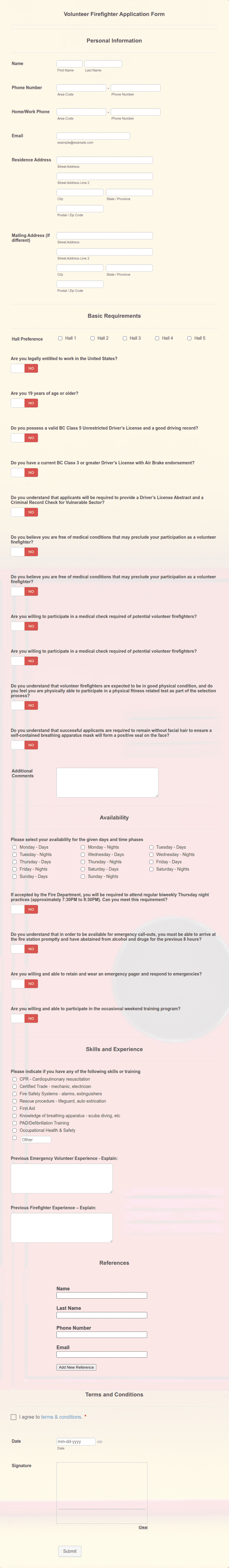 Volunteer Firefighter Application Form Template | Jotform