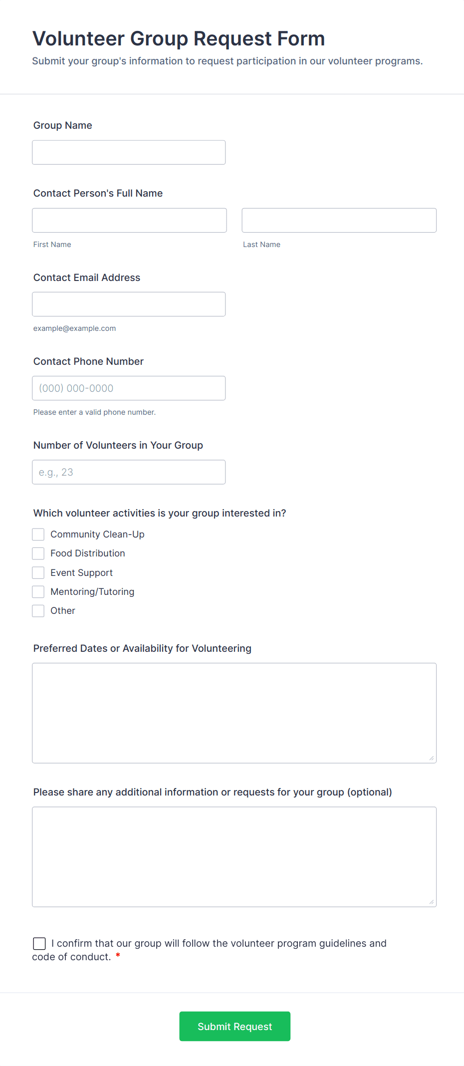Volunteer Group Request Form Template | Jotform
