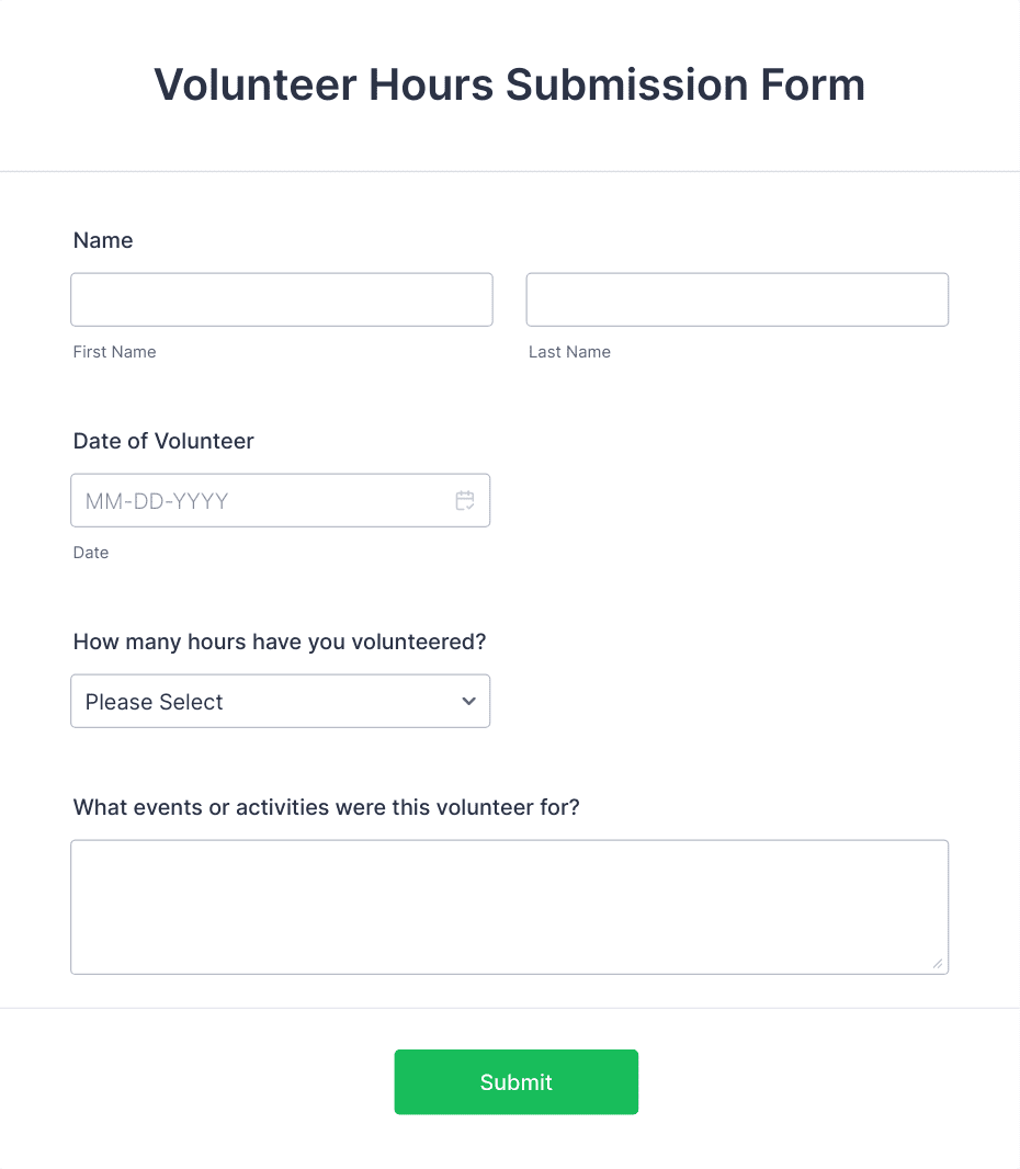 Volunteer Hours Submission Form Template | Jotform