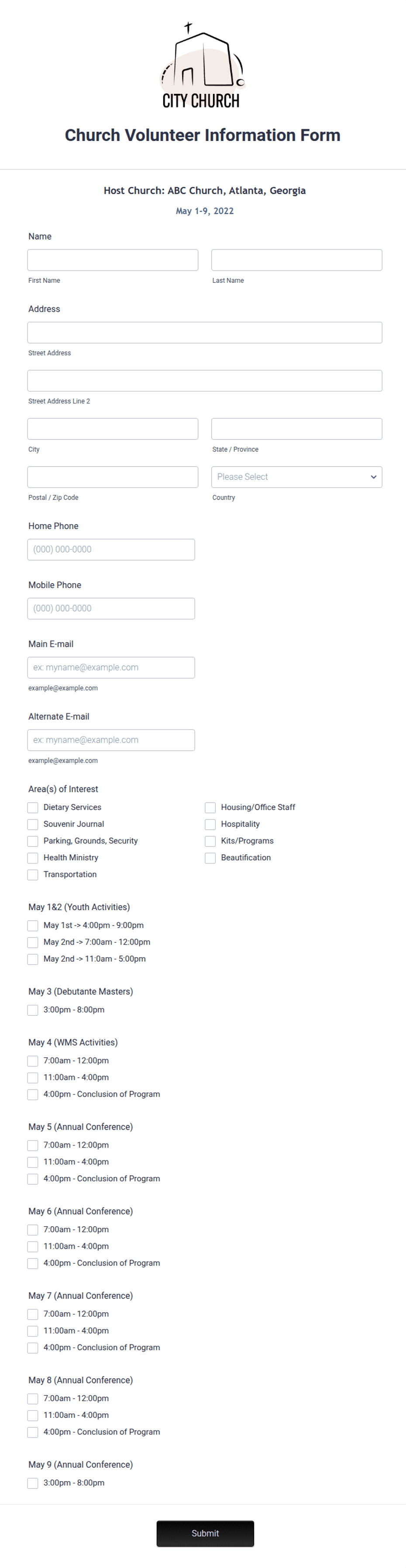 Church Volunteer Information Form Template | Jotform