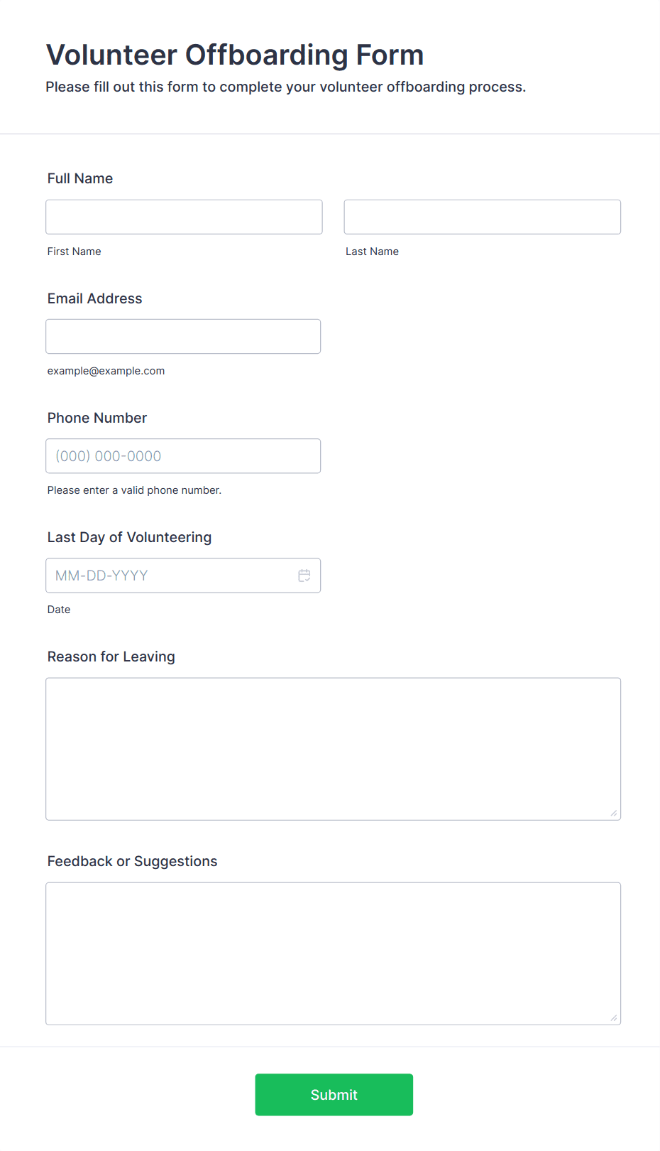 Volunteer Offboarding Form Template | Jotform