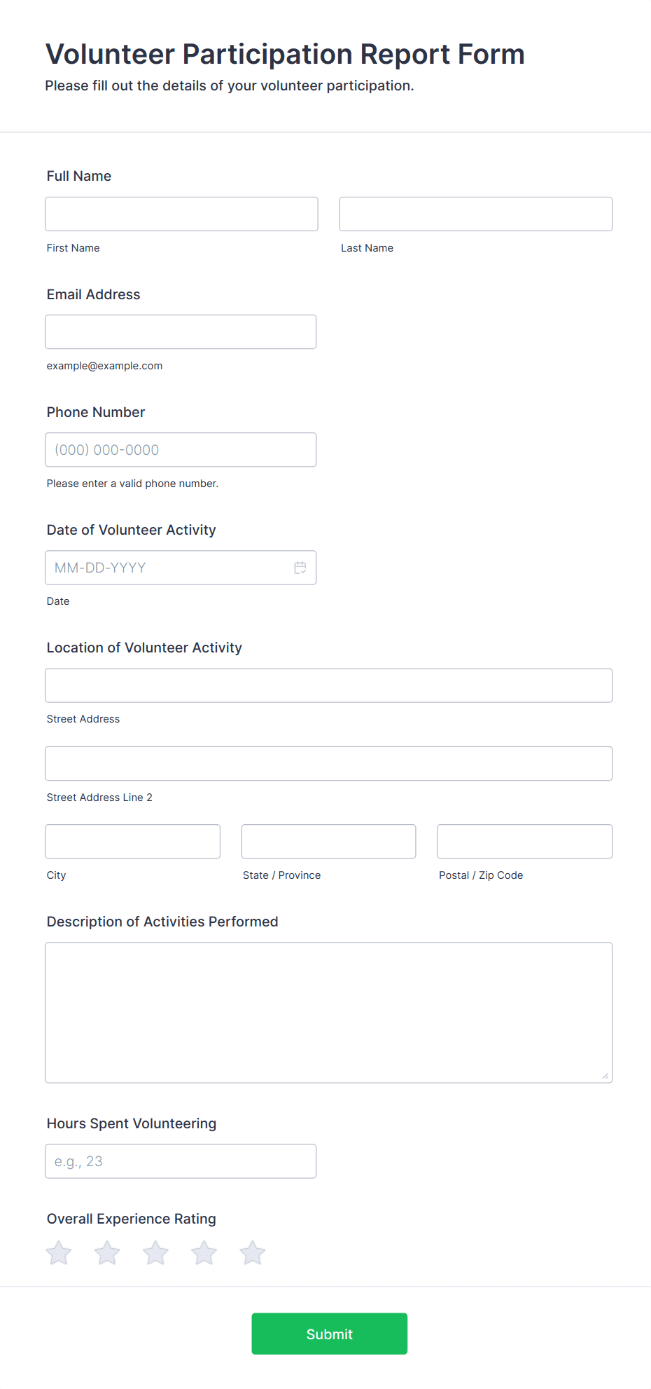 Volunteer Participation Report Form Template | Jotform