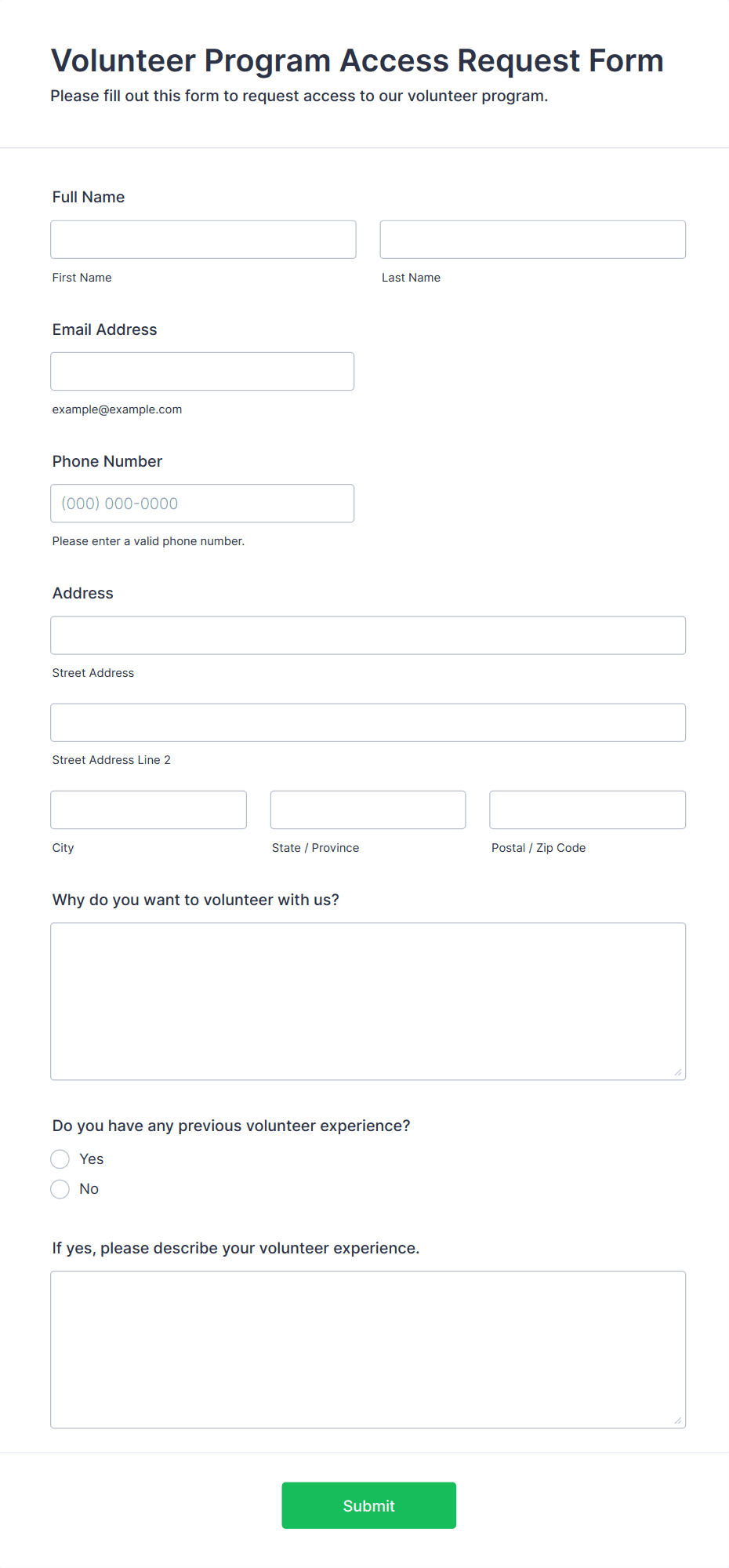 Volunteer Program Access Request Form Template | Jotform