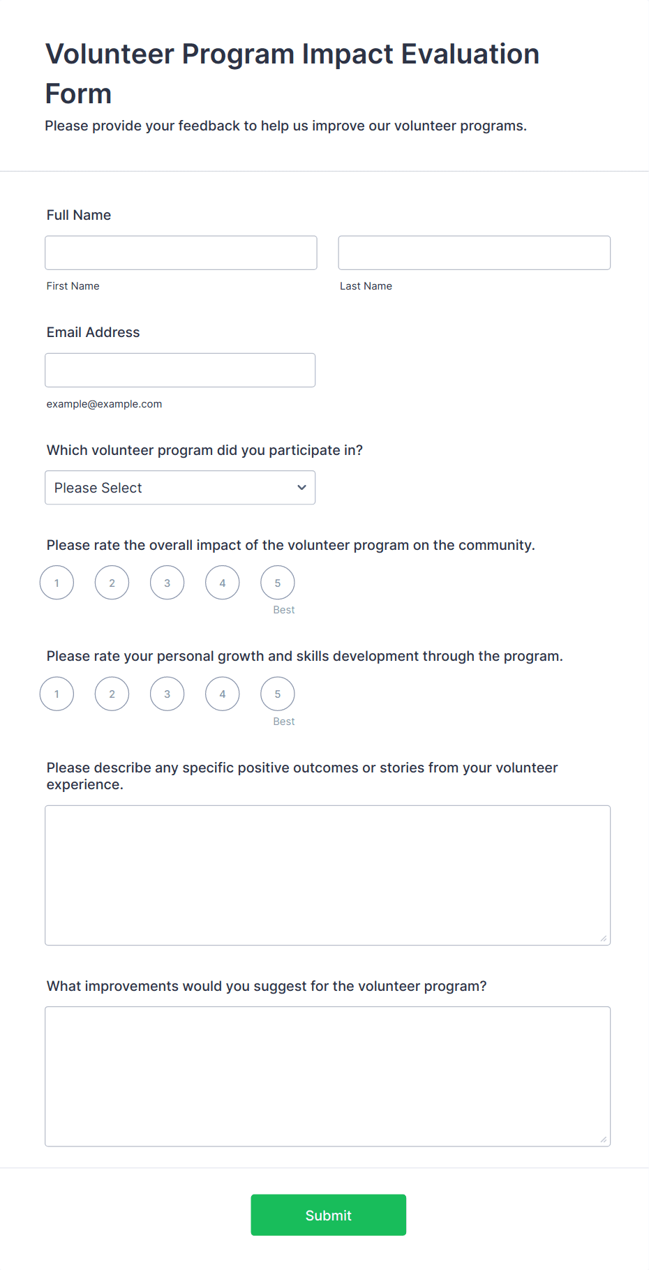 Volunteer Program Impact Evaluation Form Template | Jotform