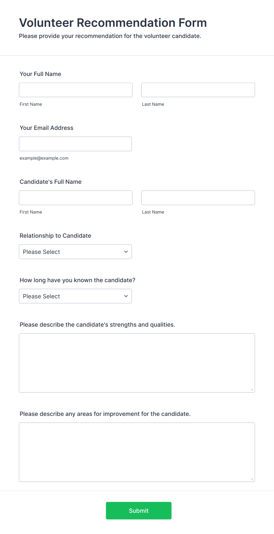 Volunteer Recommendation Form Template | Jotform