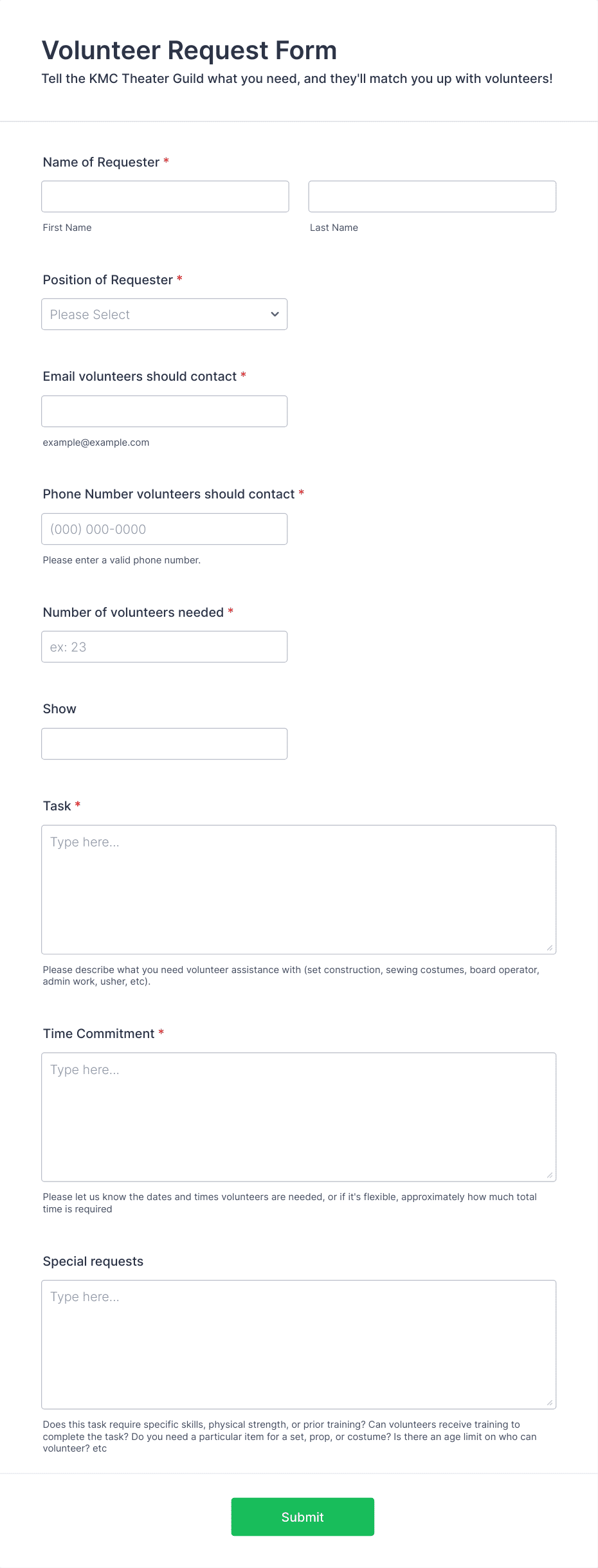 Volunteer Request Form Template | Jotform