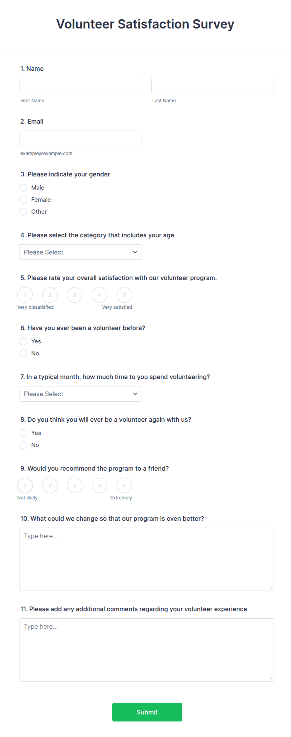 Volunteer Satisfaction Survey Form Template | Jotform