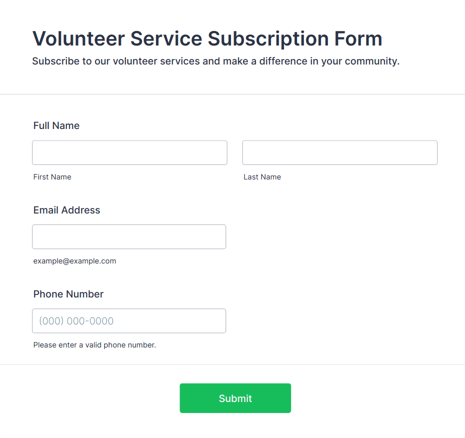 Volunteer Service Subscription Form Template | Jotform
