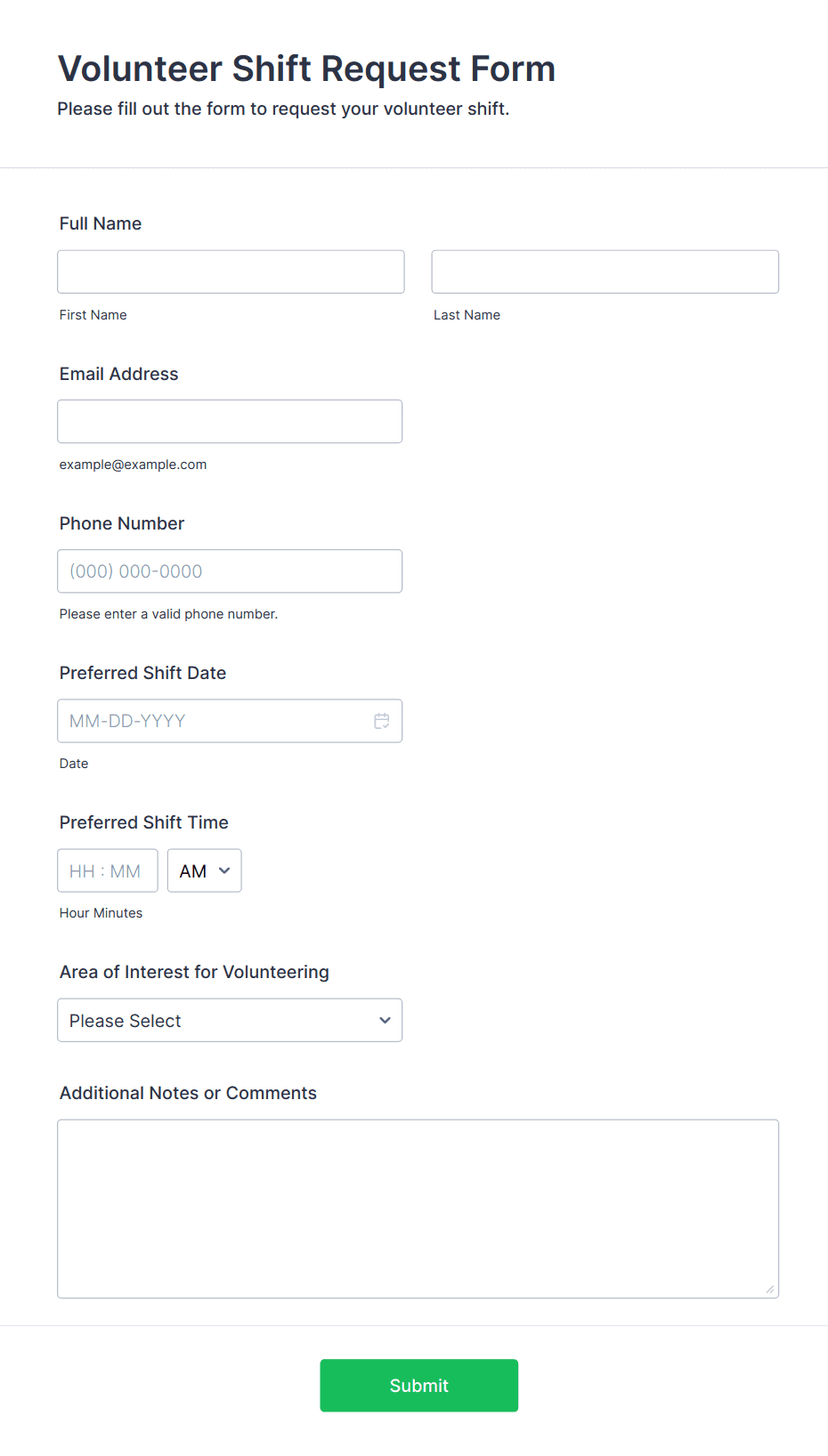 Volunteer Shift Request Form Template | Jotform