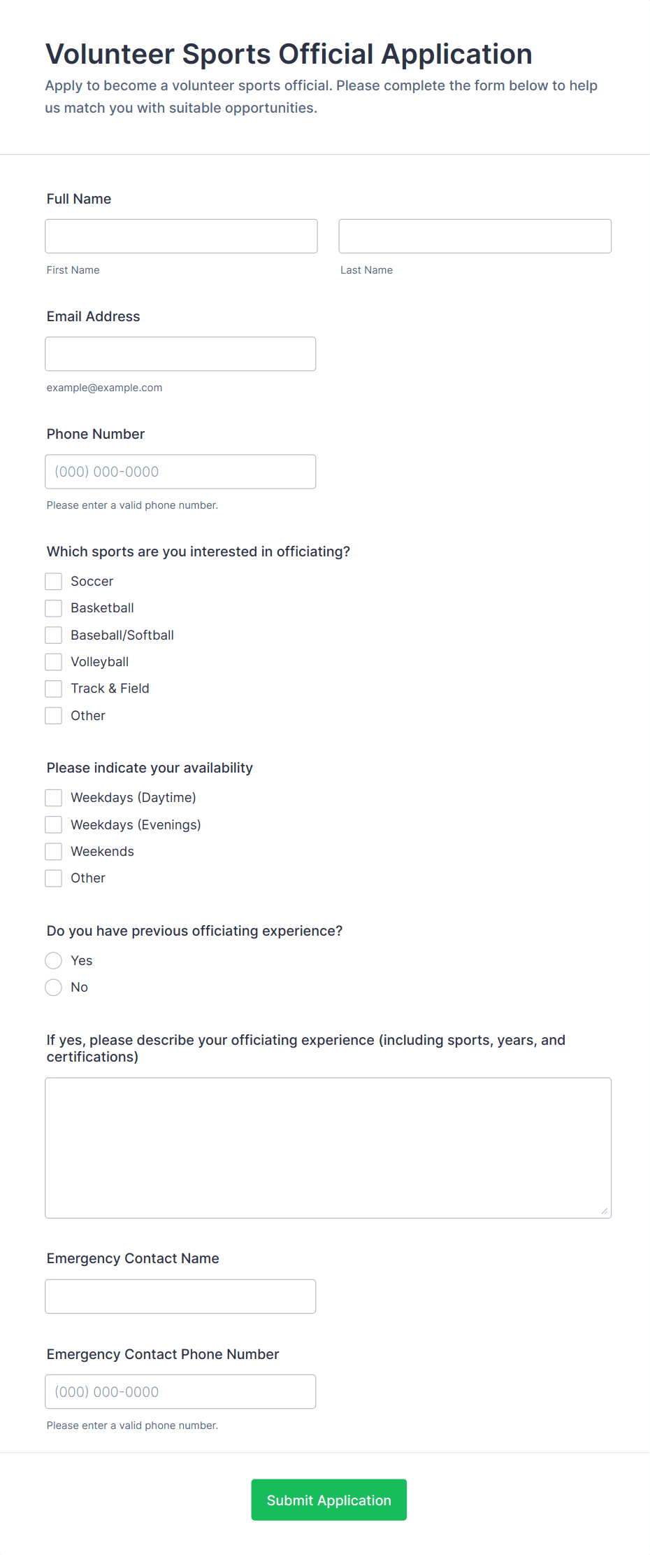 Volunteer Sports Official Application Form Template | Jotform