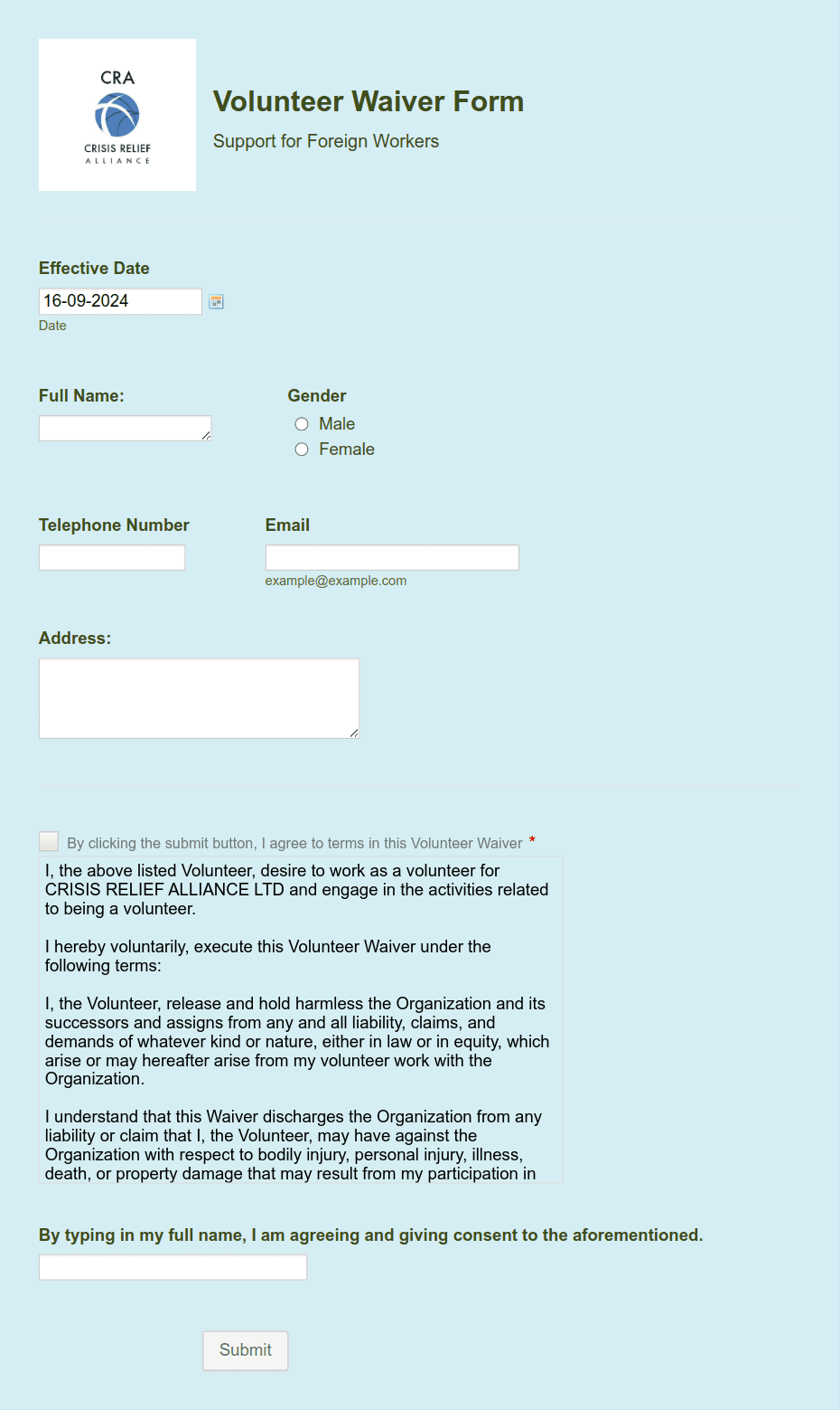 Volunteer Waiver Form Template | Jotform
