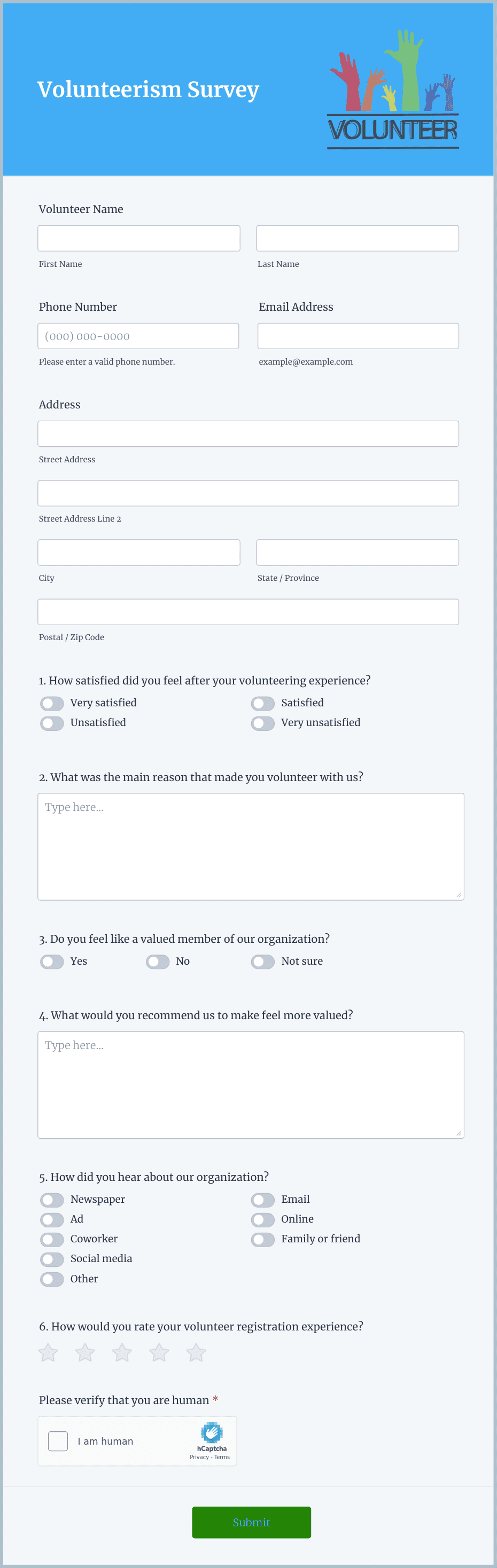 Volunteerism Survey Form Template | Jotform
