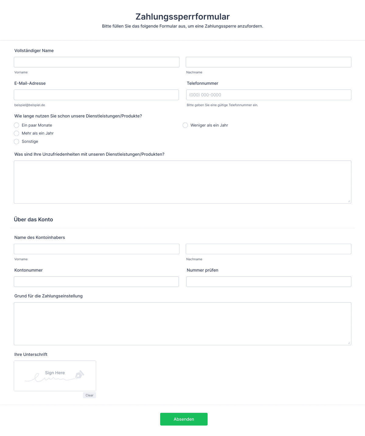 Zahlungssperrformular Formularvorlage | Jotform