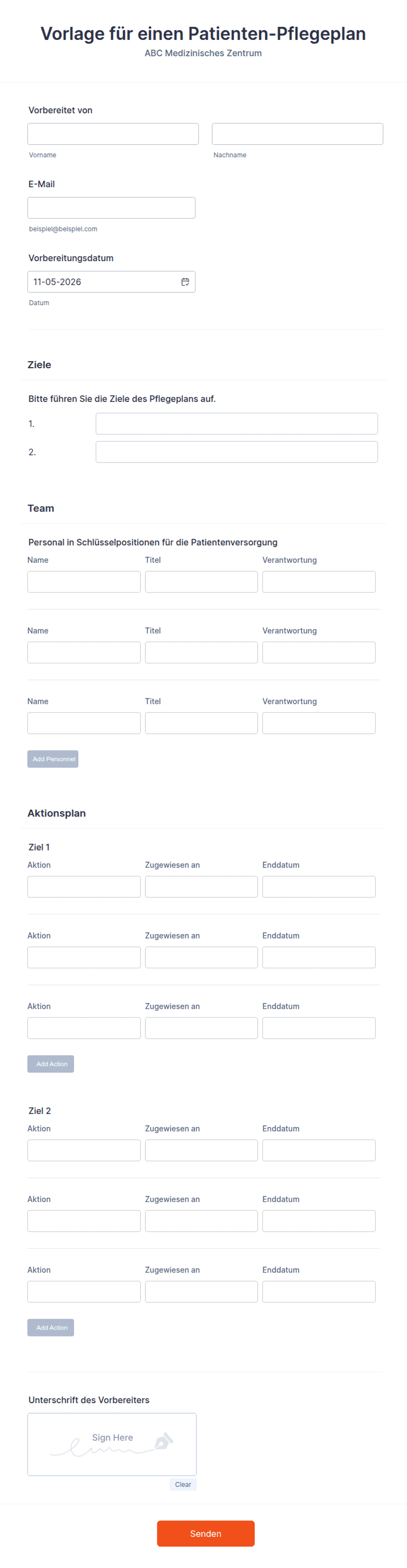 Vorlage für einen Patienten-Pflegeplan | Jotform
