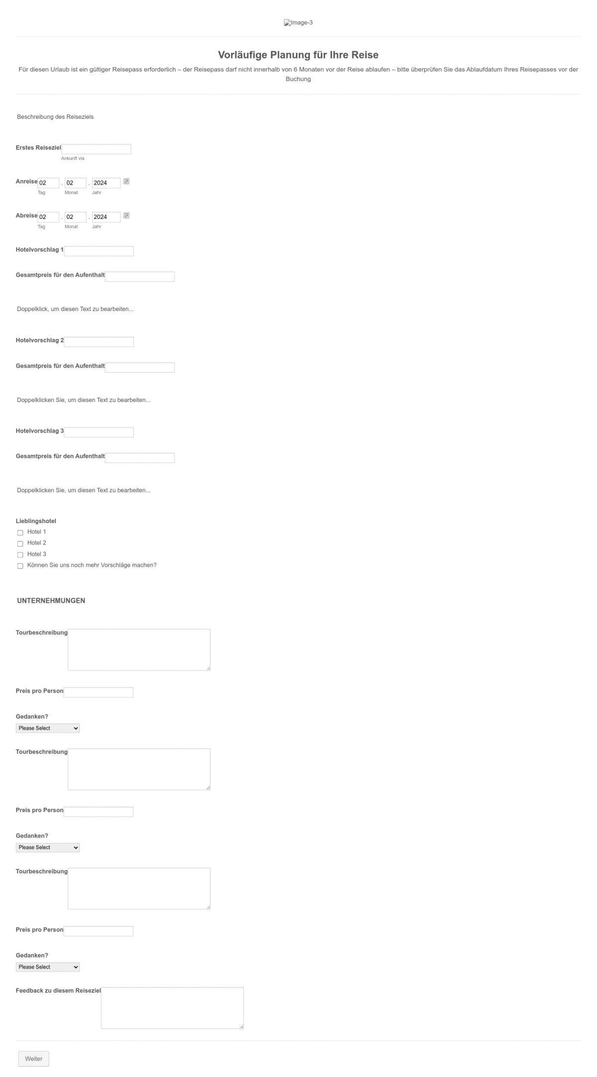 Vorläufige Urlaubsplanung Formularvorlage | Jotform