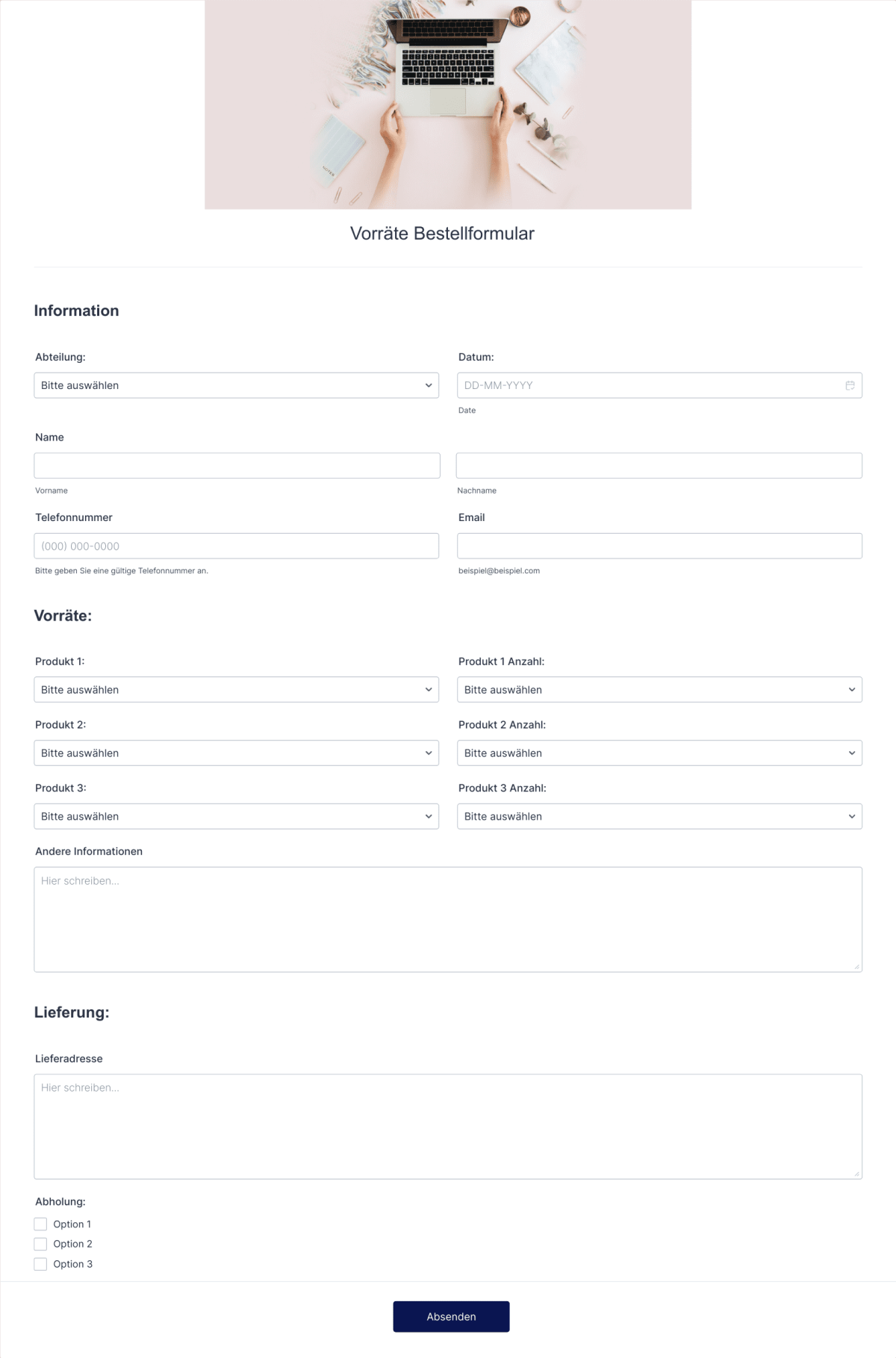 Vorräte Bestellformular Formularvorlage | Jotform