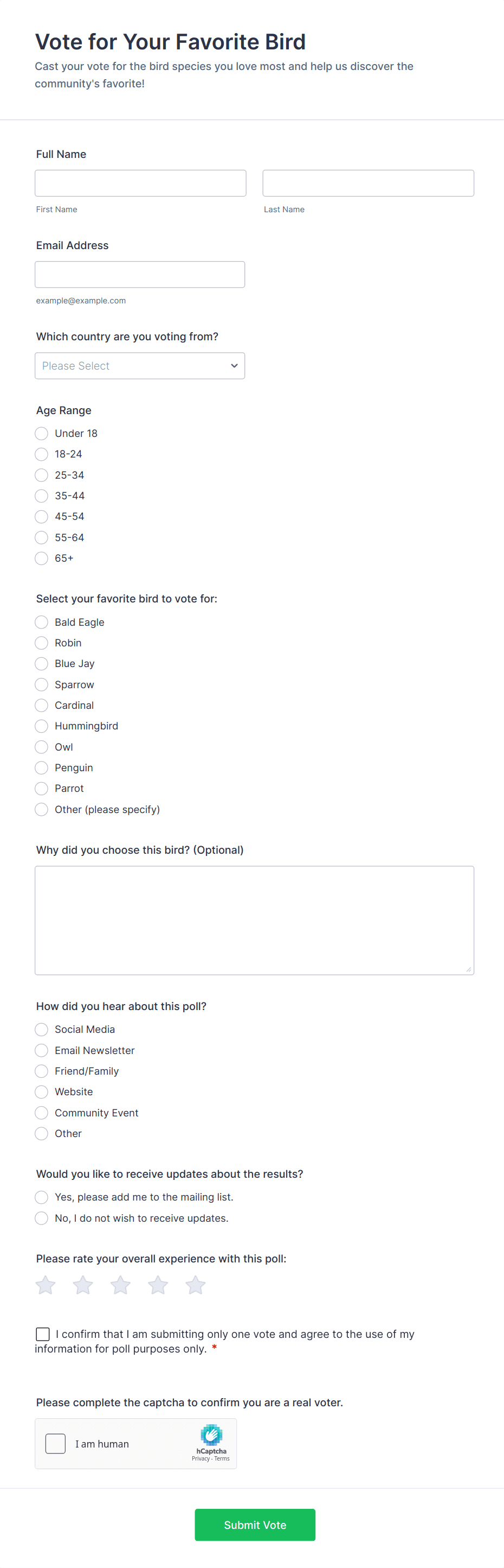 Vote for Your Favorite Bird Form Template | Jotform