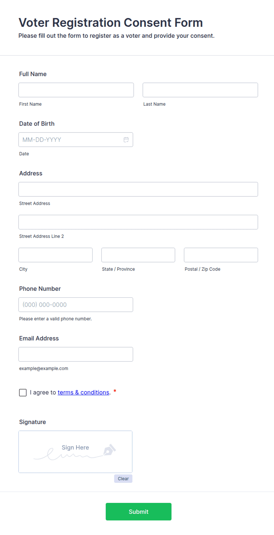 Voter Registration Consent Form Template | Jotform