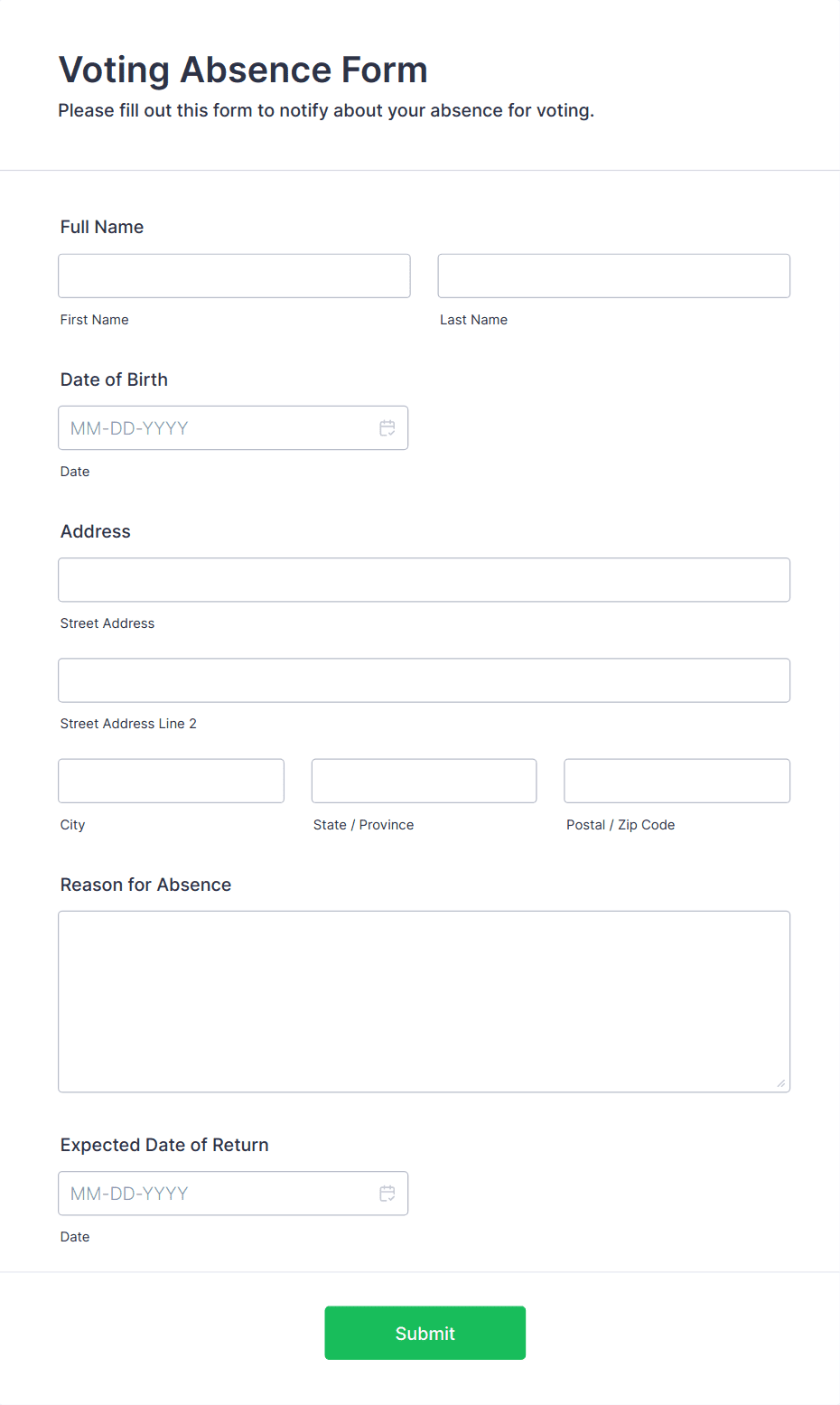 Voting Absence Form Template | Jotform