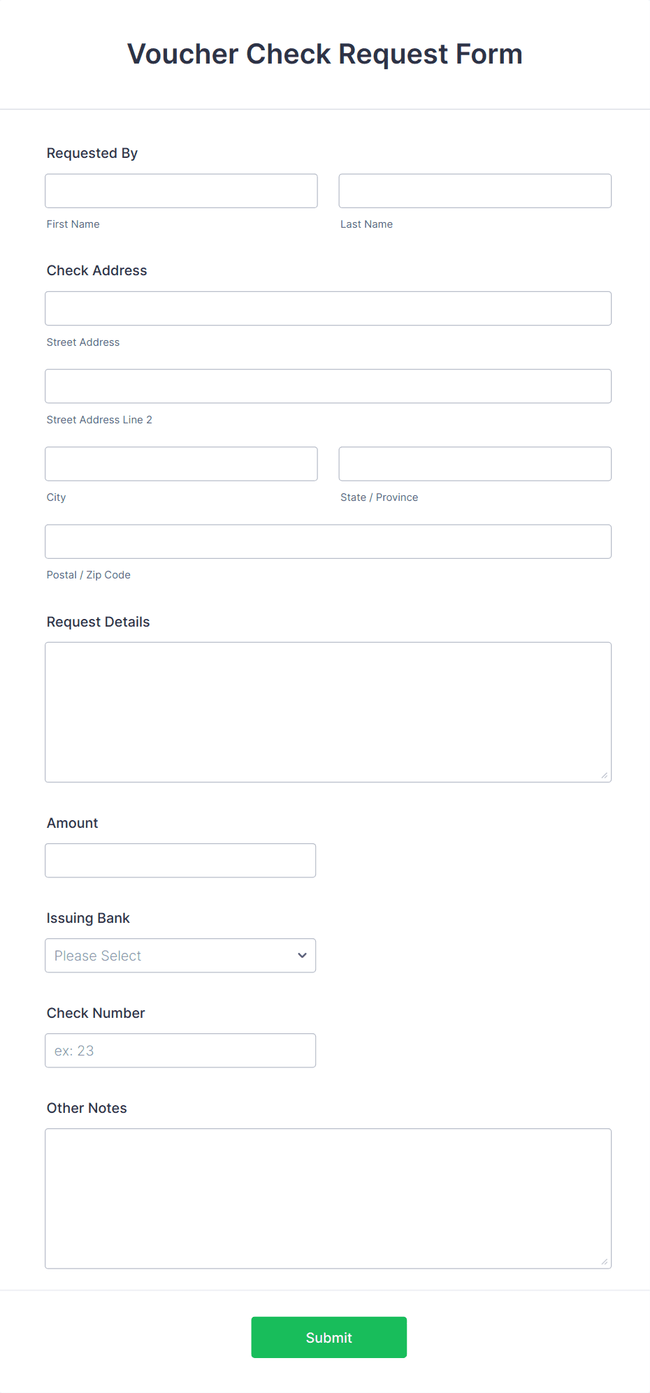 Voucher Check Request Form Template | Jotform
