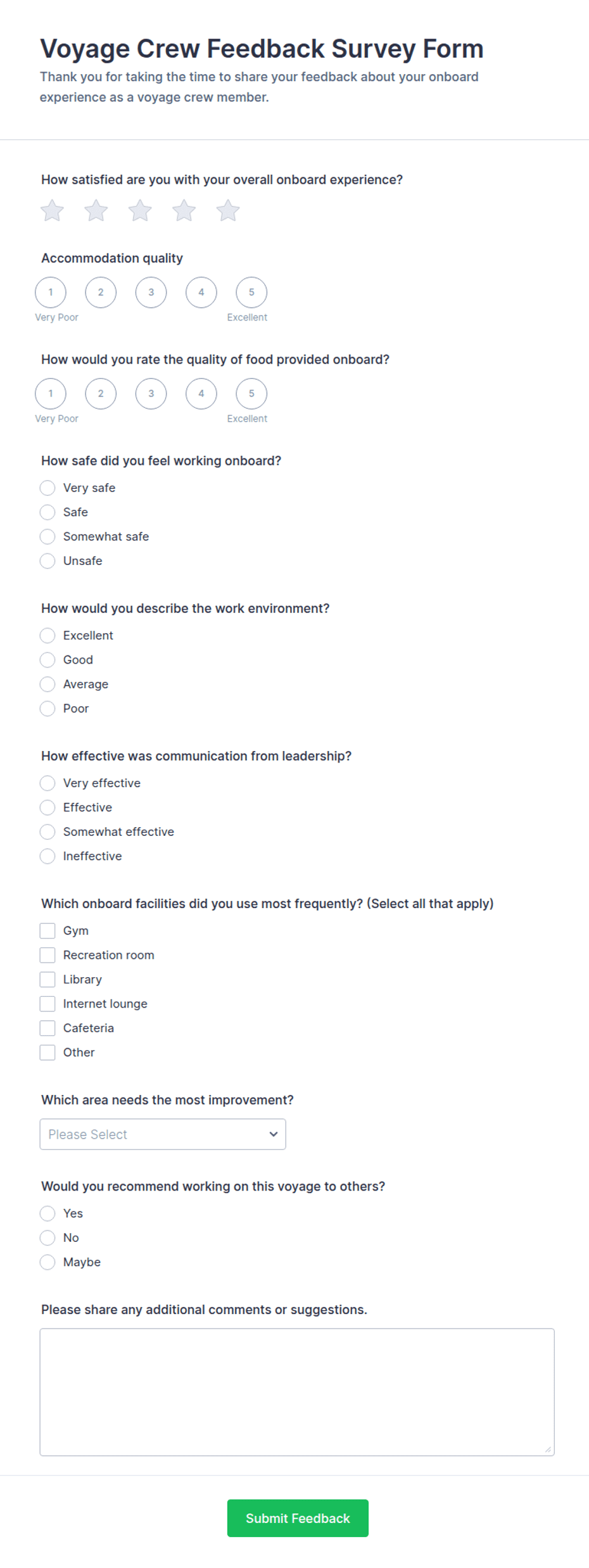 Voyage Crew Feedback Survey Form Template | Jotform