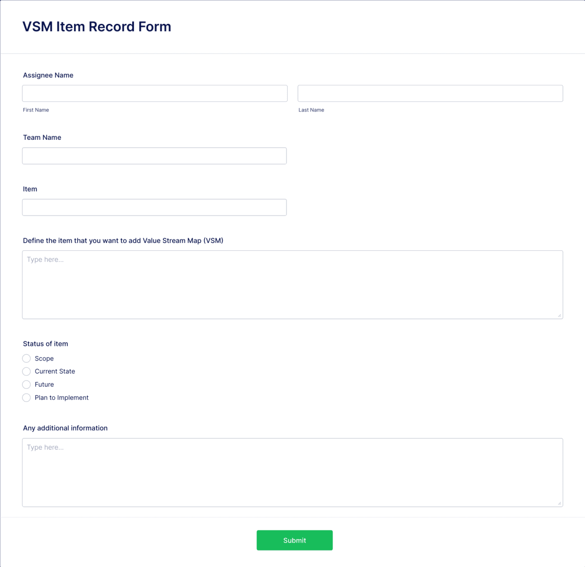 VSM Item Record Form Template | Jotform